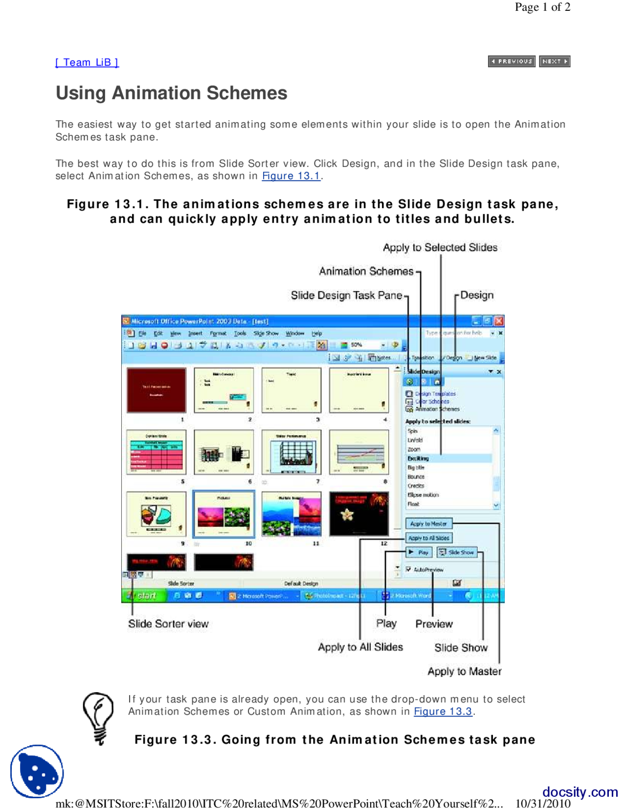 Using Animation Schemes Ms Power Point Tutorial Docsity