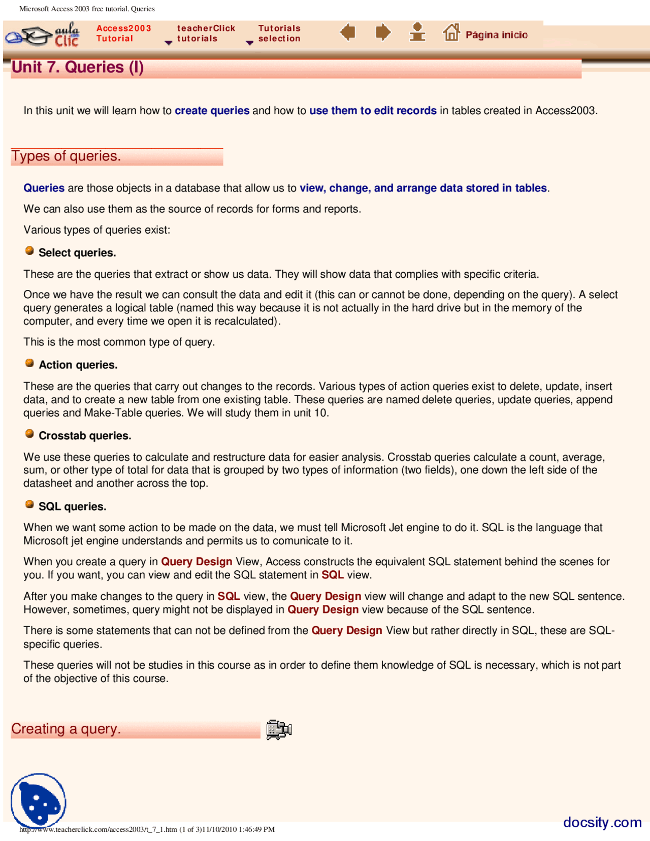 Creating Query Ms Acess Tutorial Docsity