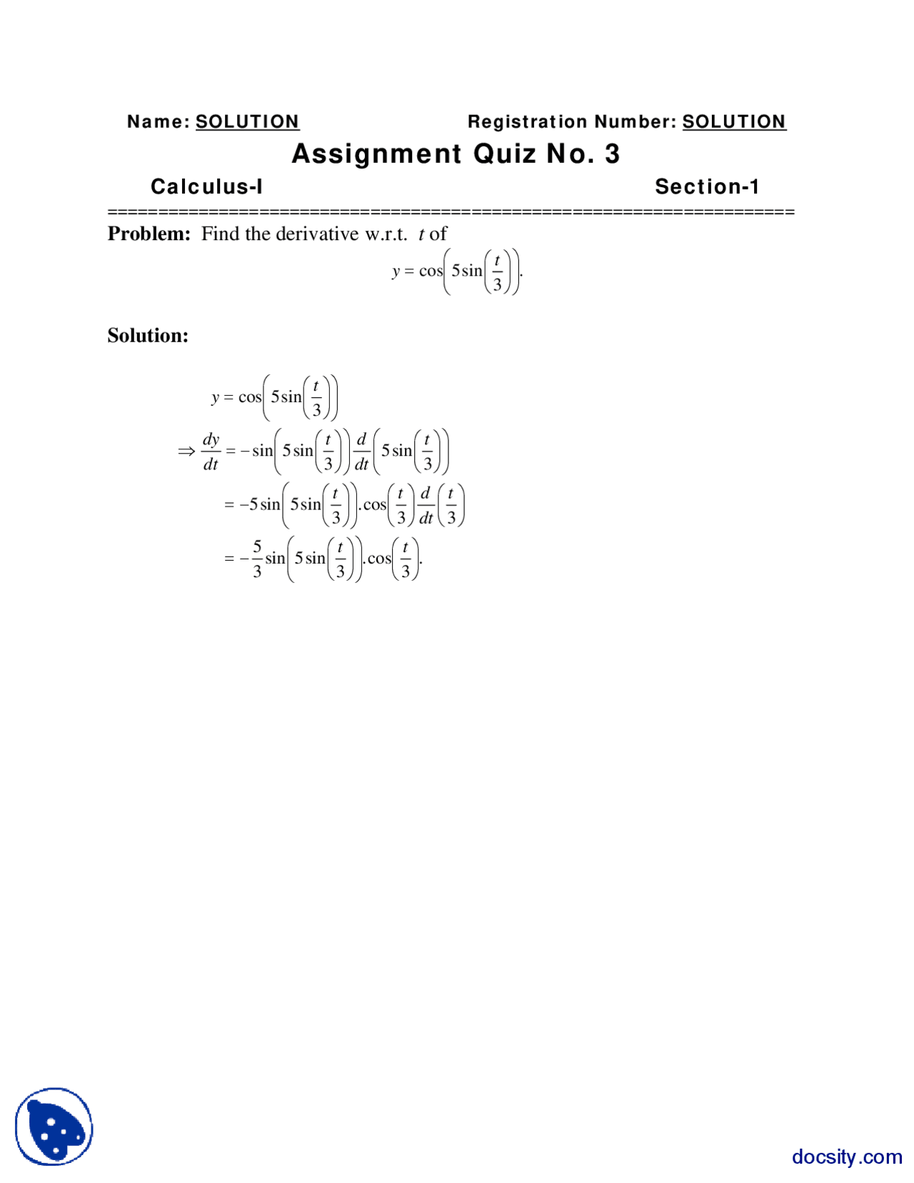 Derivatives 8 Calculus Assignment Exercises Calculus Docsity