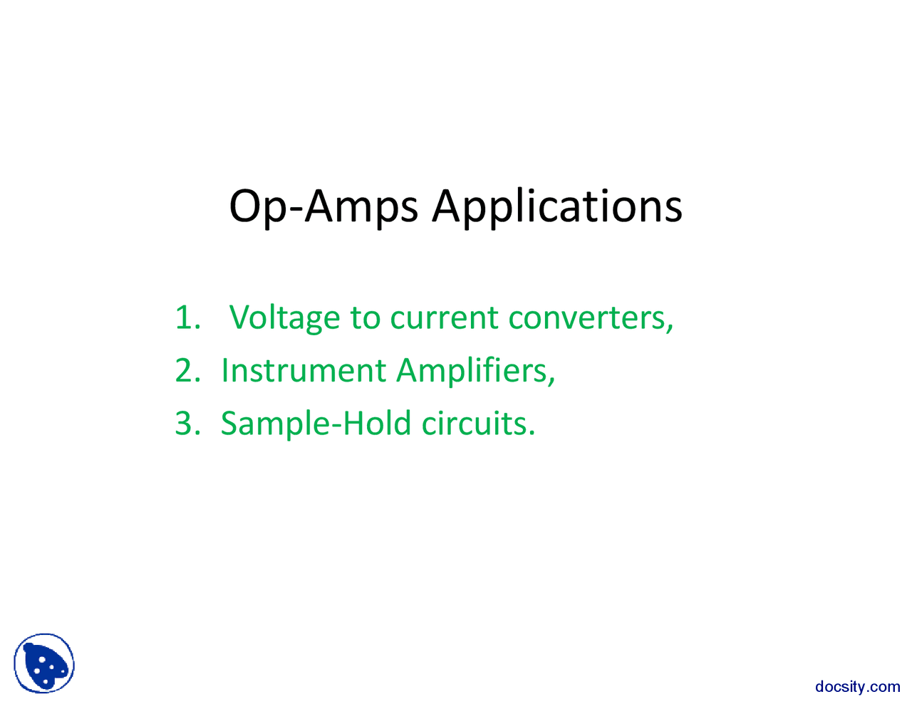 Op‐amps Applications Analogue Integerated Electronics Lecture Slides