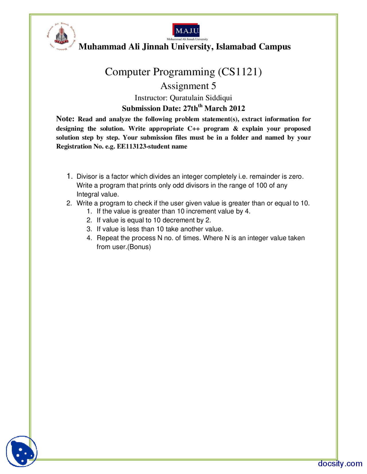 CS1121 Assignment 5: Finding Odd Divisors and Handling User Input in ...