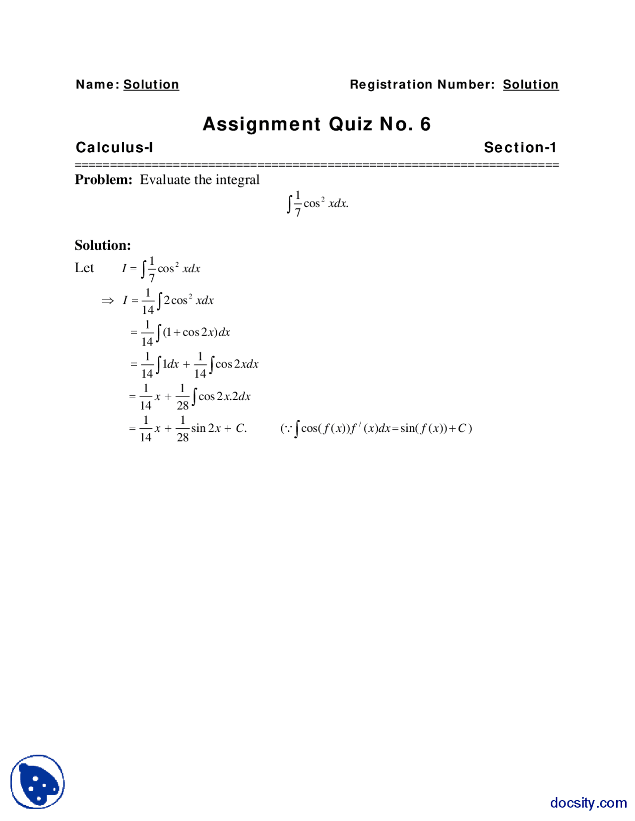 Integrals 5 Calculus Assignment Docsity