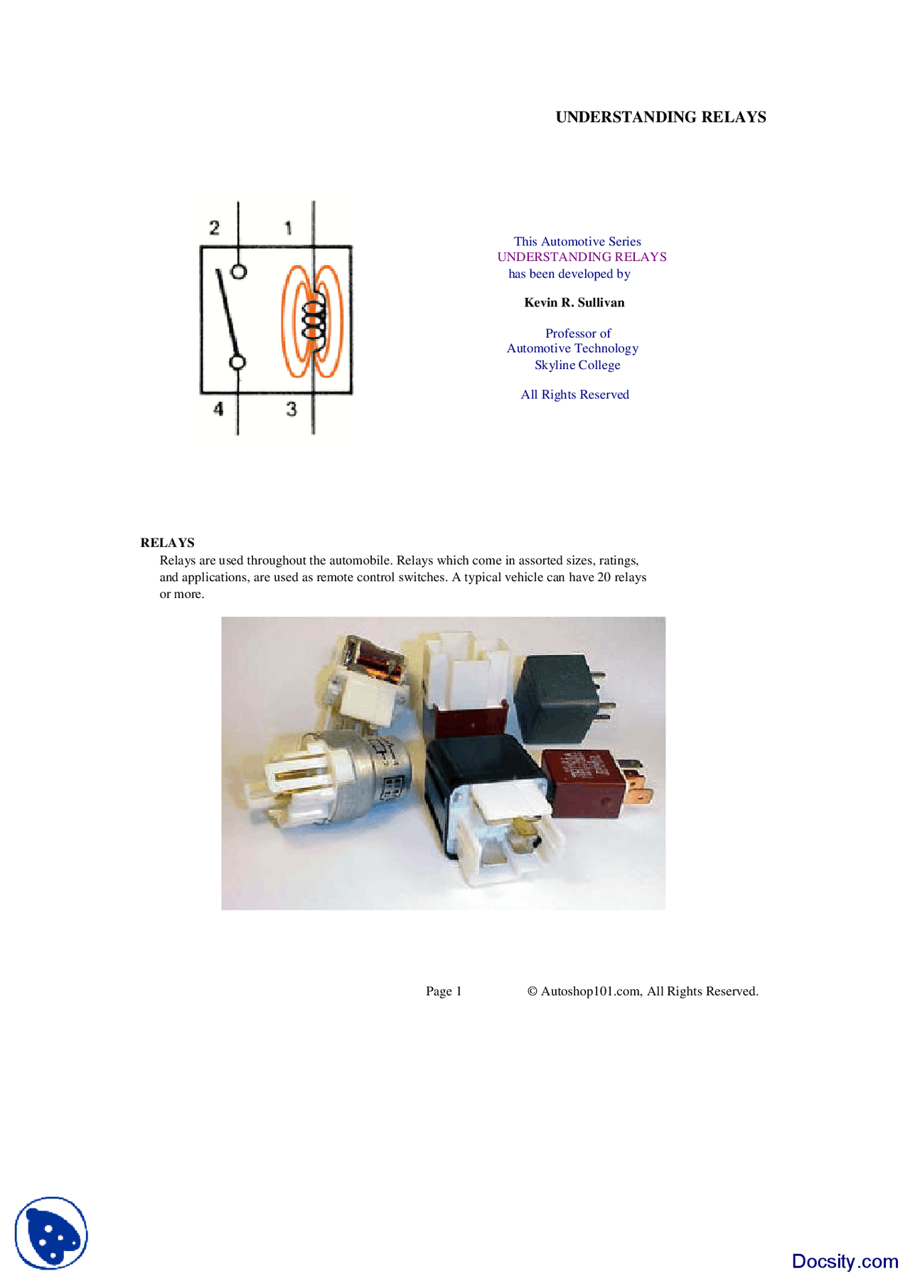 Understanding Relays Electrical Engineering Handout Exercises Electrical Engineering Docsity