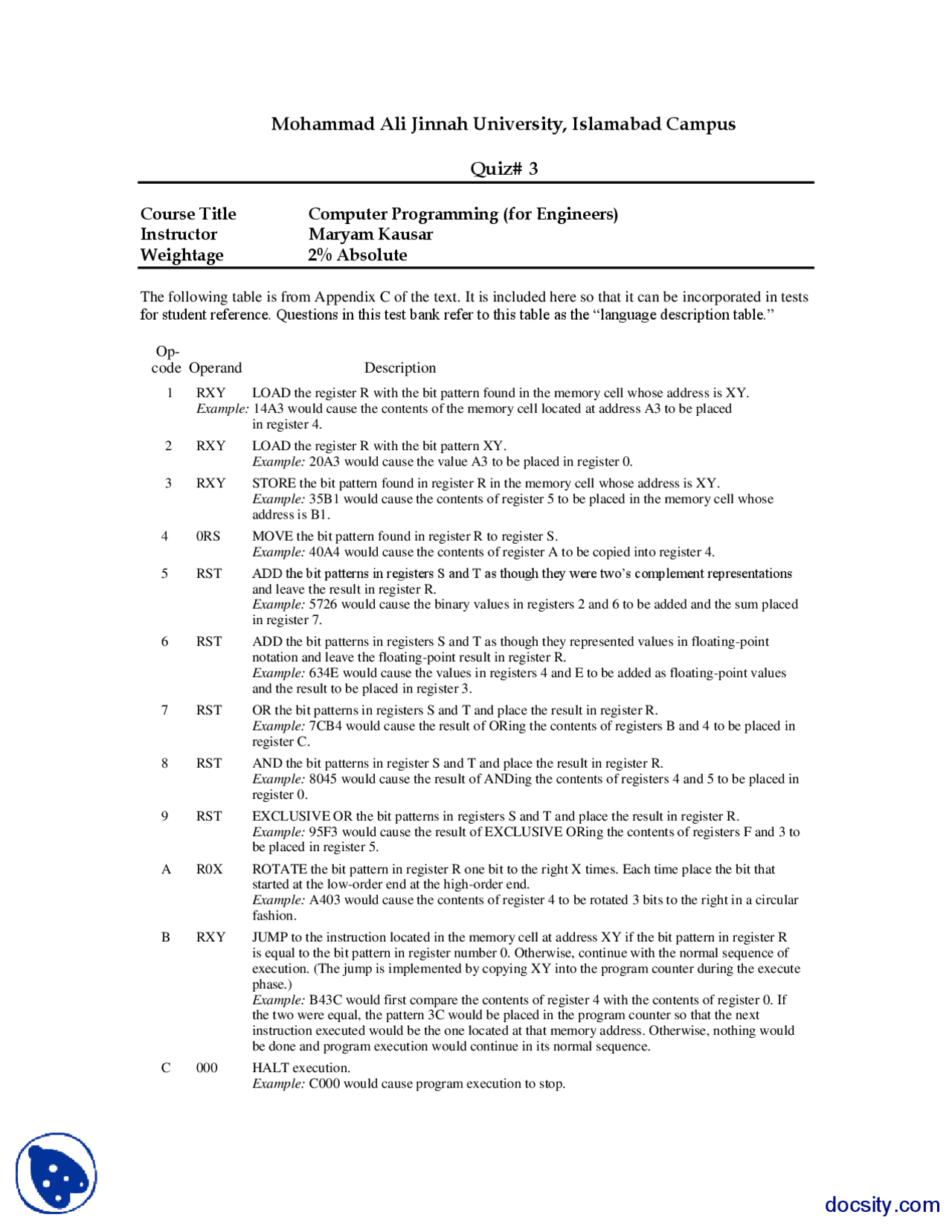 Registers Introduction To Programming Quiz Solution Exercises Computer Programming Docsity