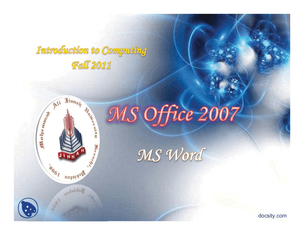 Introduction Part 1 Ms Word Lecture Slides Docsity