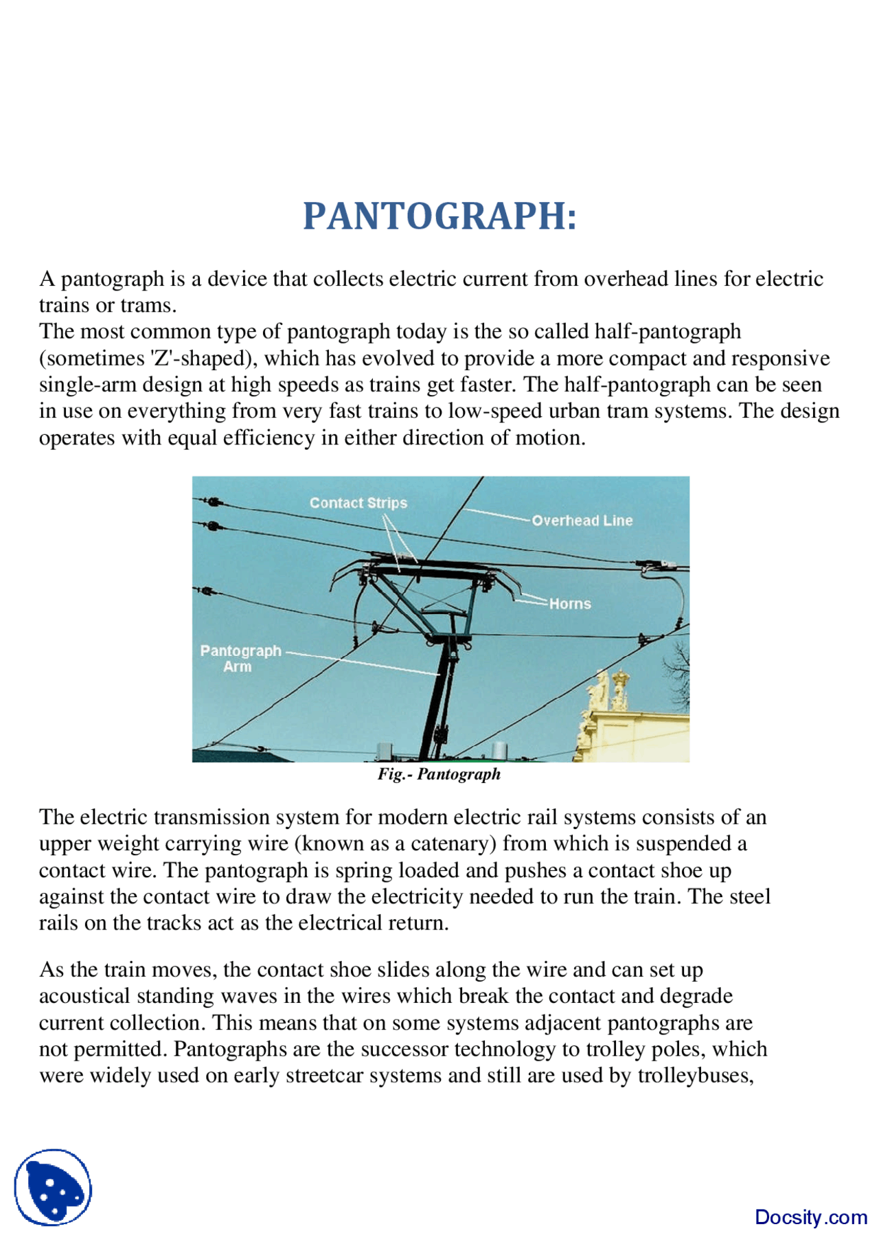 Pantograph-Electrical Engineering and Industries-Report - Docsity