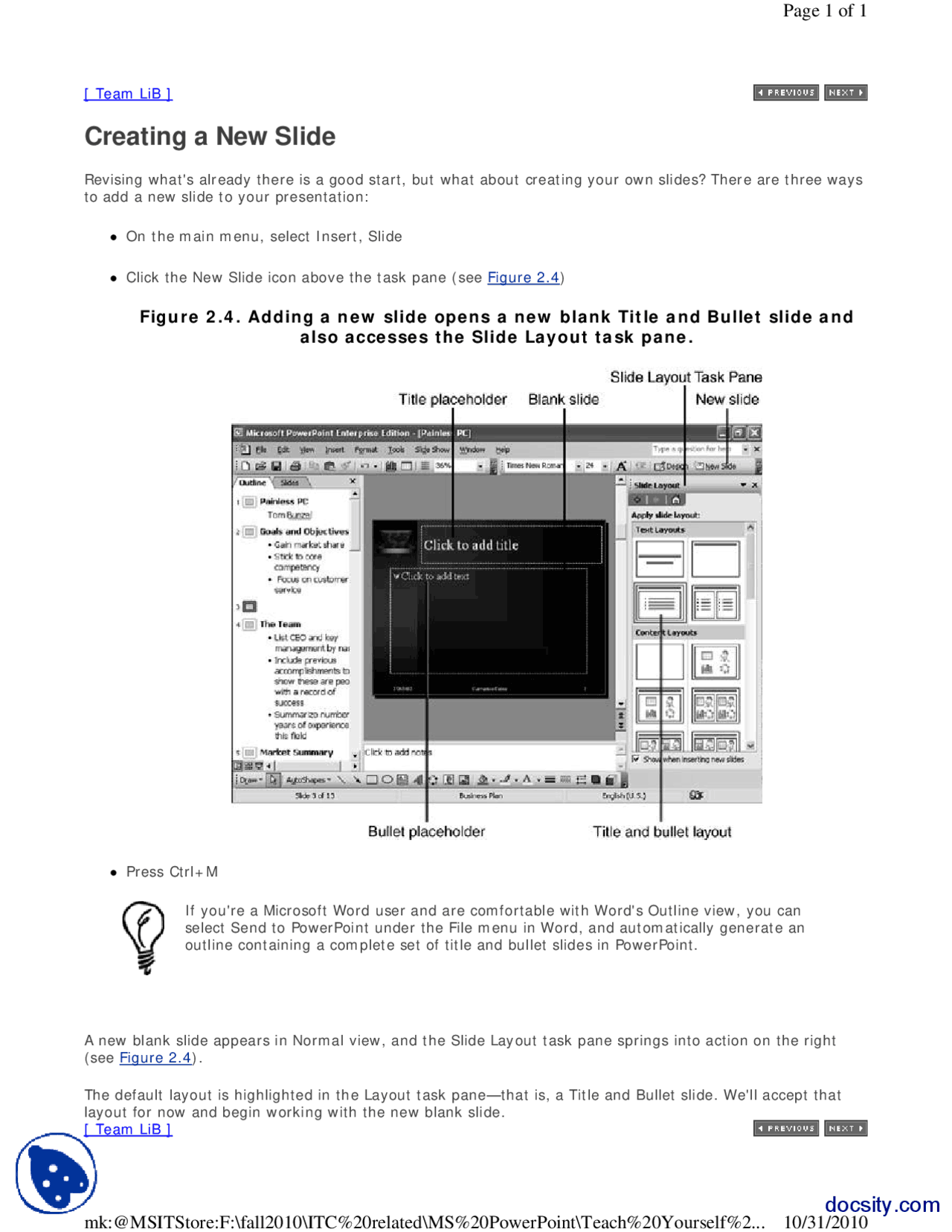 Creating A New Slide Ms Power Point Tutorial Docsity