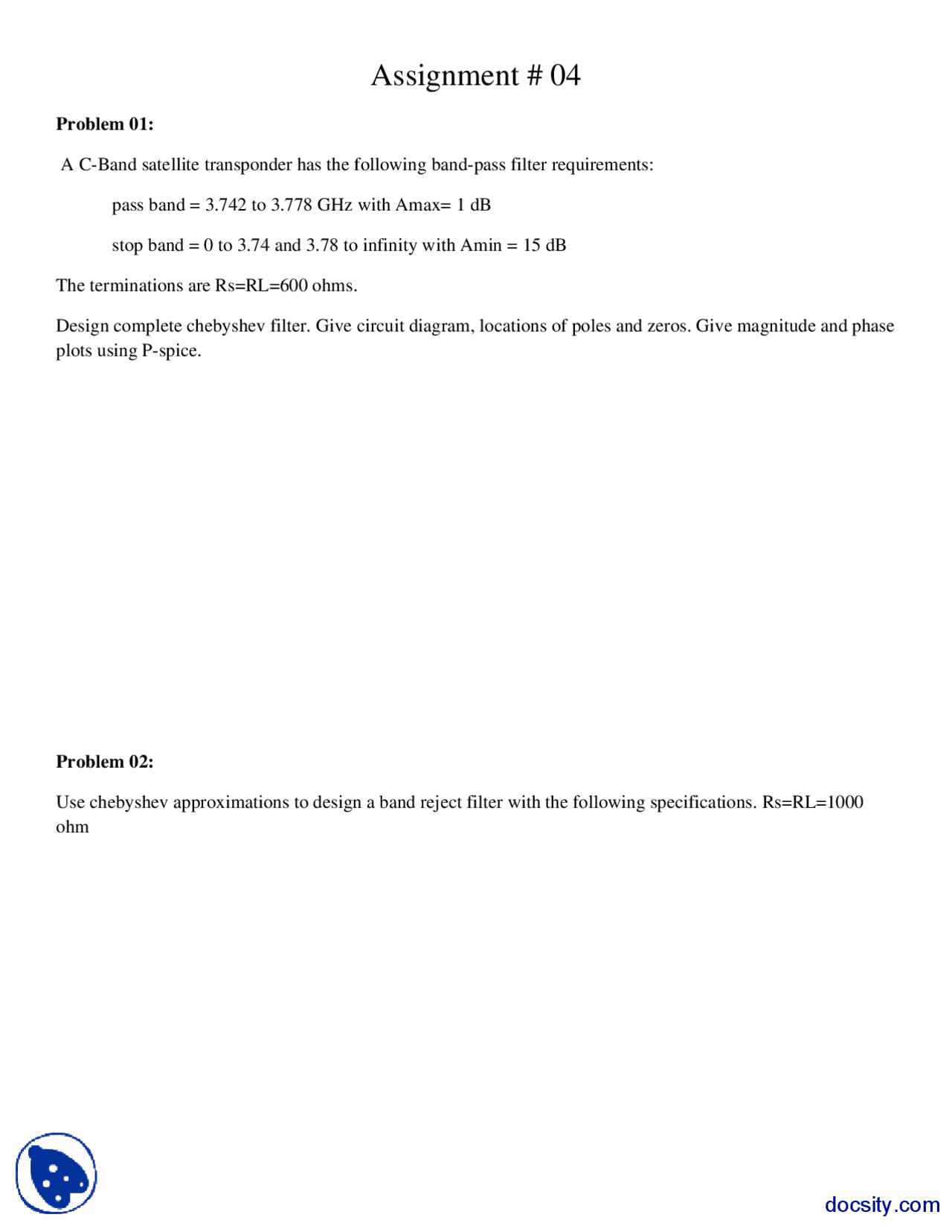 Band Pass Filters-Analogue IC Design-Assignment - Docsity