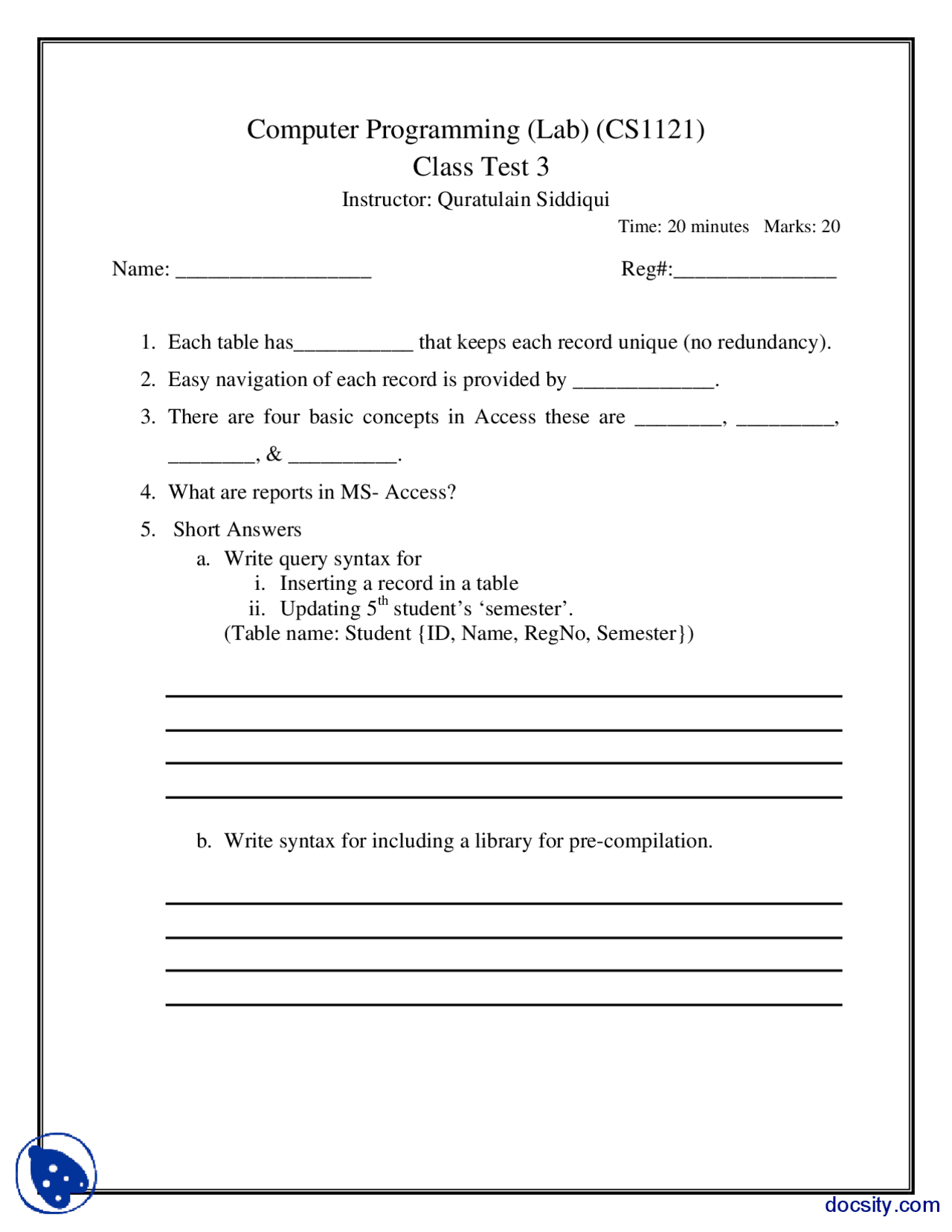 CT3-Computer Programming-Quiz - Docsity CT3-Computer Programming-Quiz - Docsity