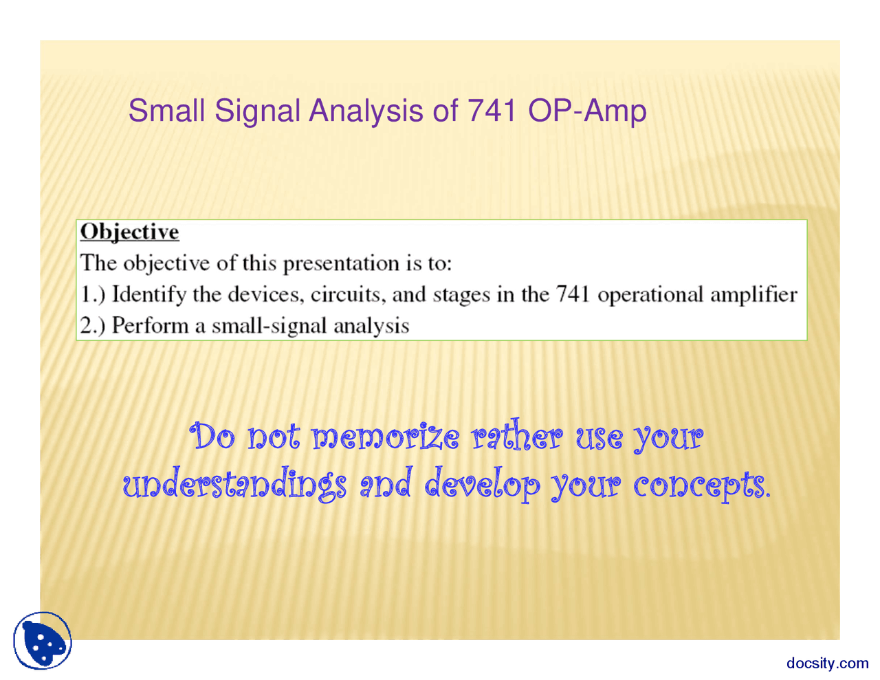 Small Signal Analysis of 741 OP-Amp-Analogue Integerated Electronics-Lecture Slides | Slides ...