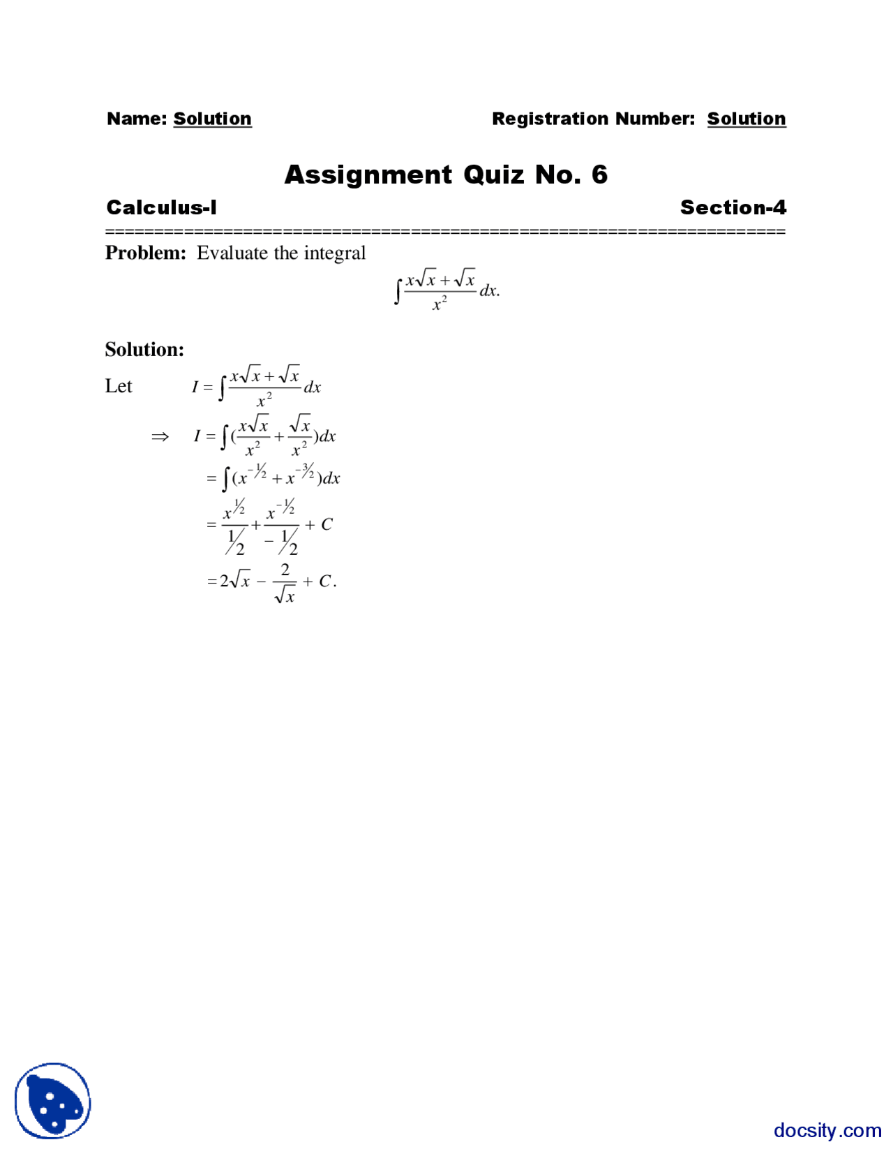 Integrals 2 Calculus Assignment Docsity