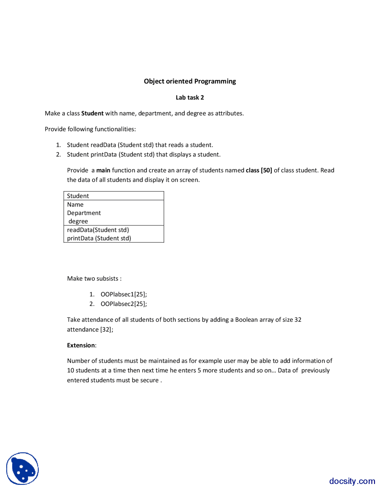 Lab Task 2: Creating a Student Class in Object-Oriented Programming | Exercises Object Oriented ...