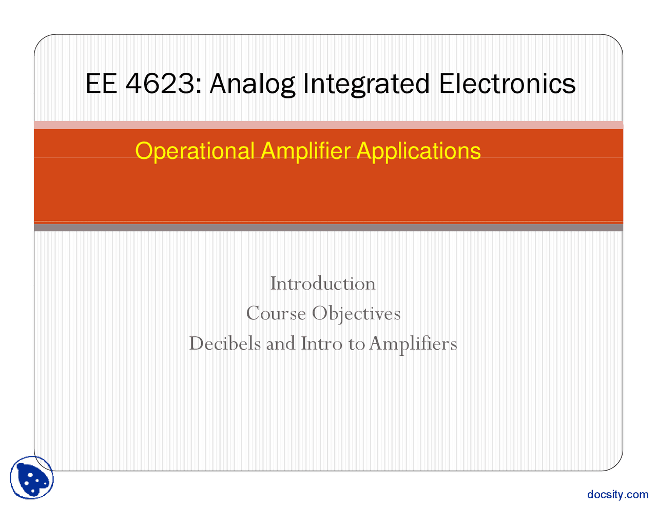 Operational Amplifier Applications Part 1 Analogue Integerated