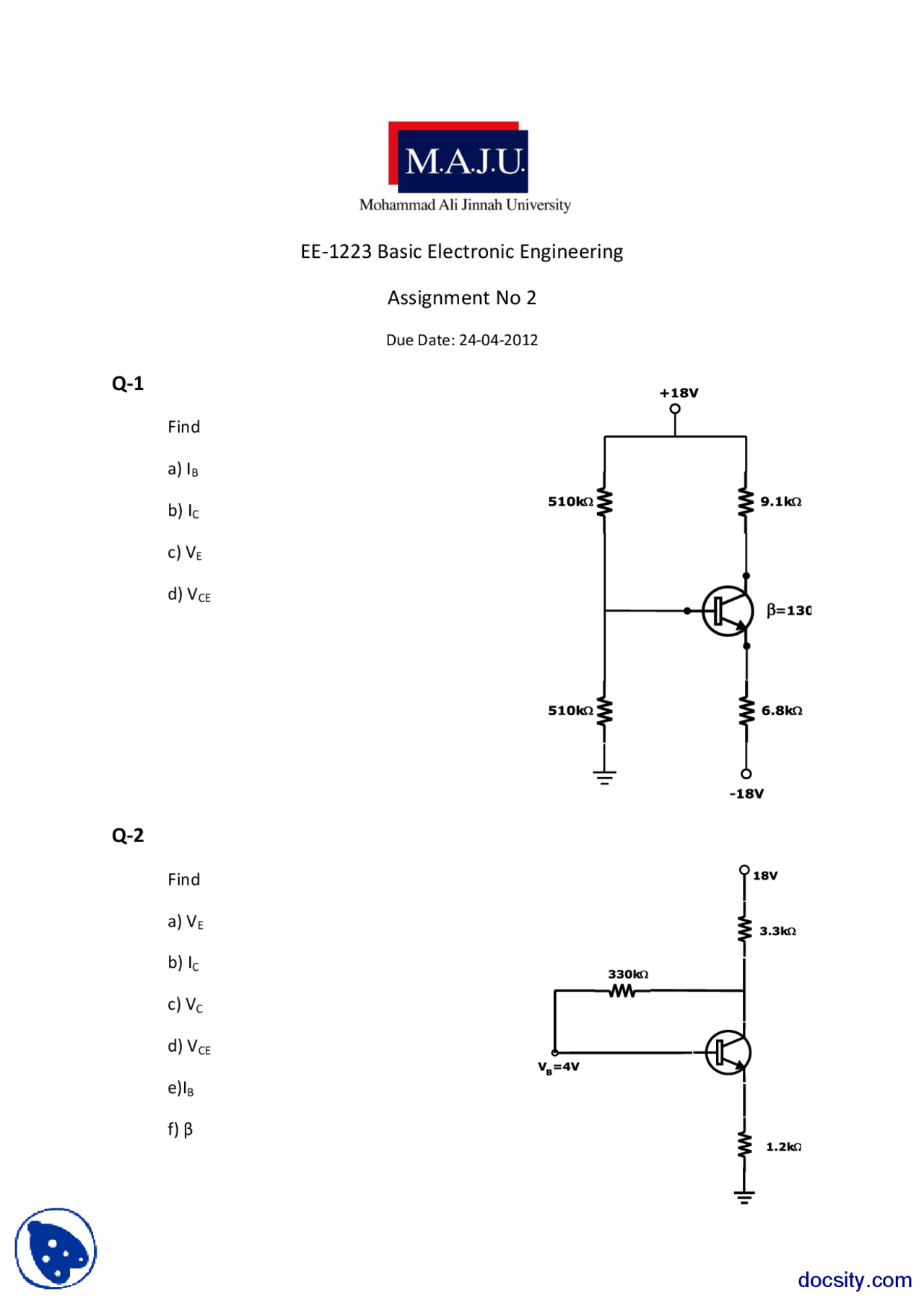 Transistors Basic Electronic Engineering Assignment Docsity