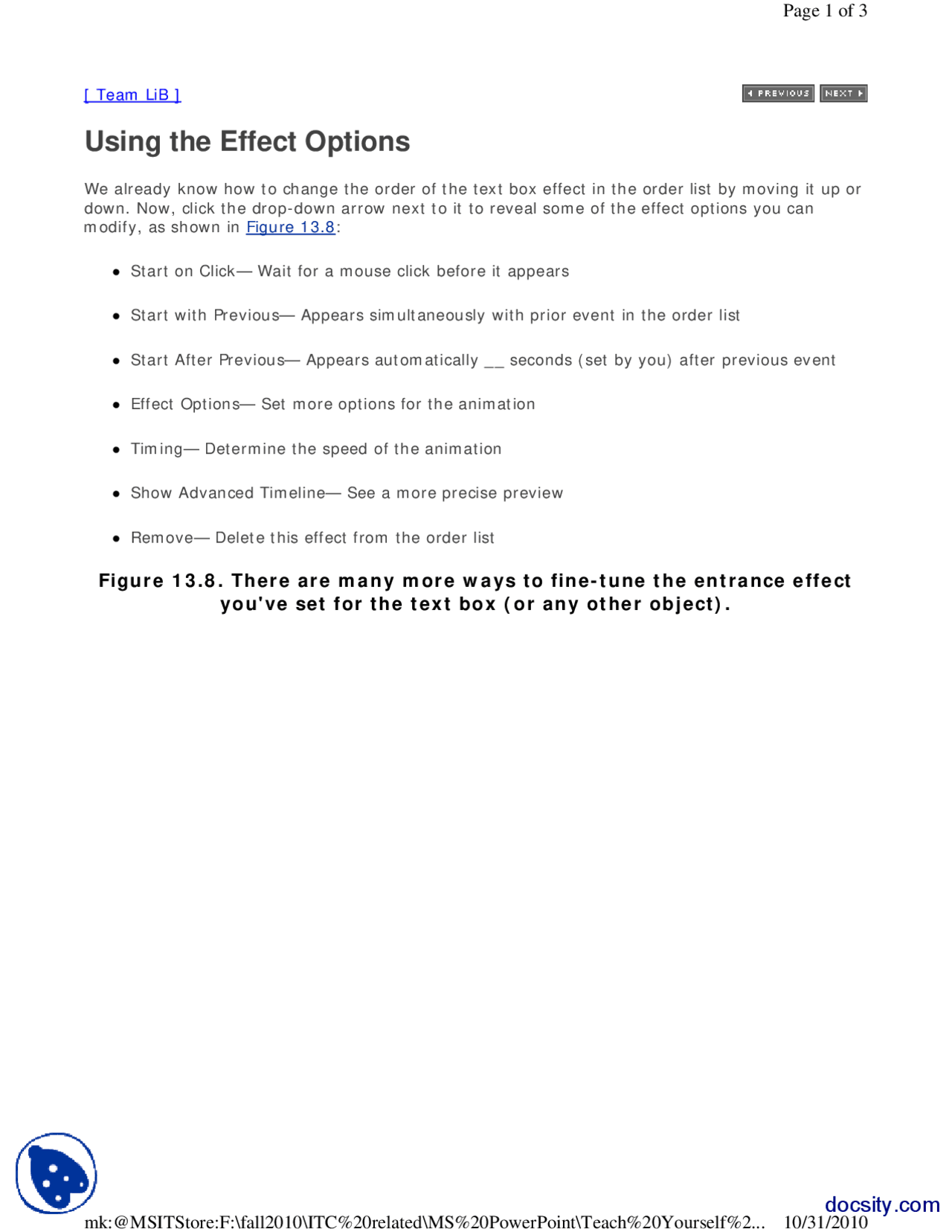 Using The Effect Options Ms Power Point Tutorial Docsity