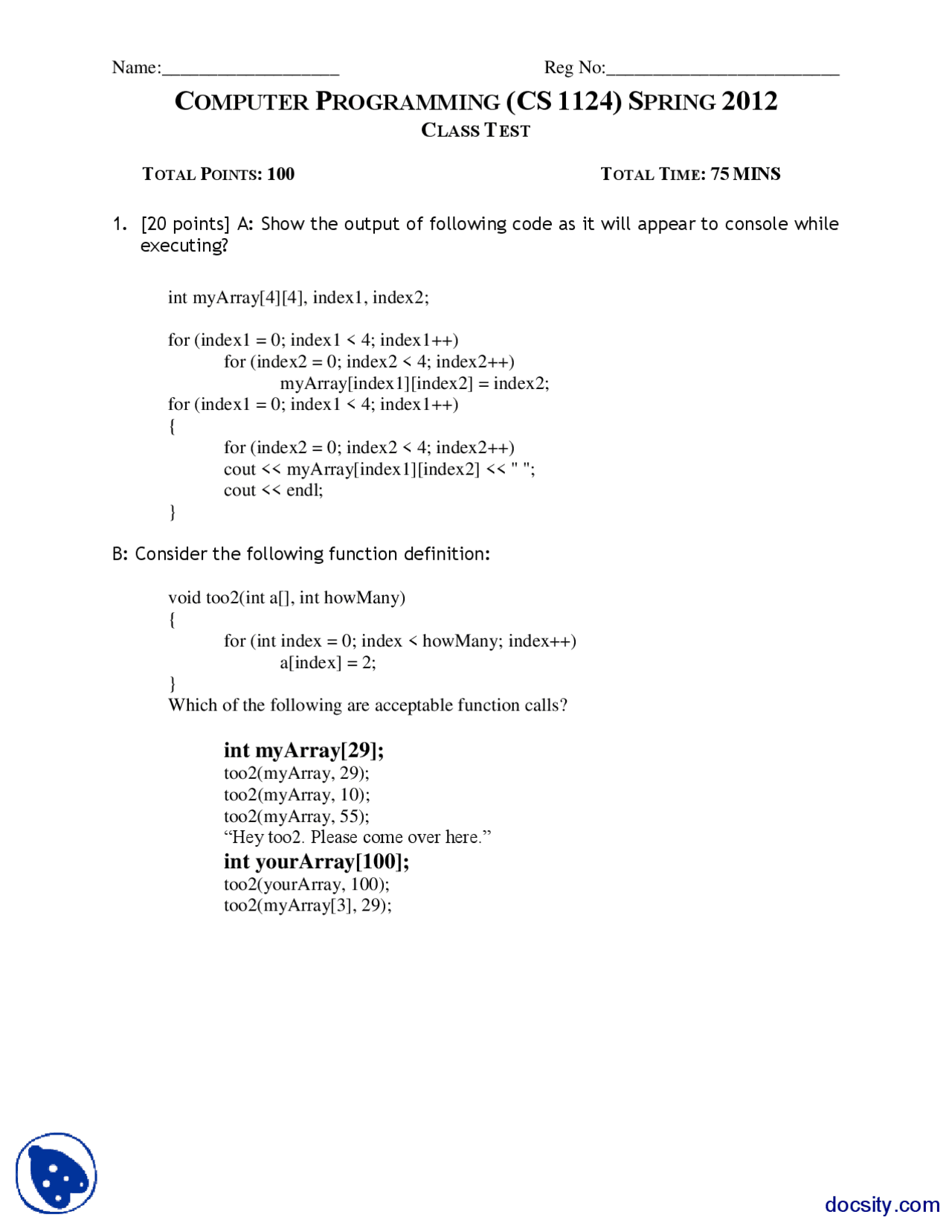 Arrays-Computer Programming-Quiz - Docsity Arrays-Computer Programming-Quiz - Docsity