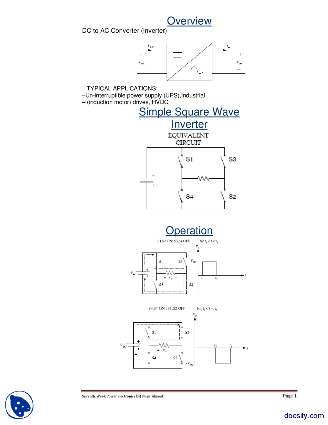 Simple Square Wave Inverter Power Electronics Lecture Handout Docsity