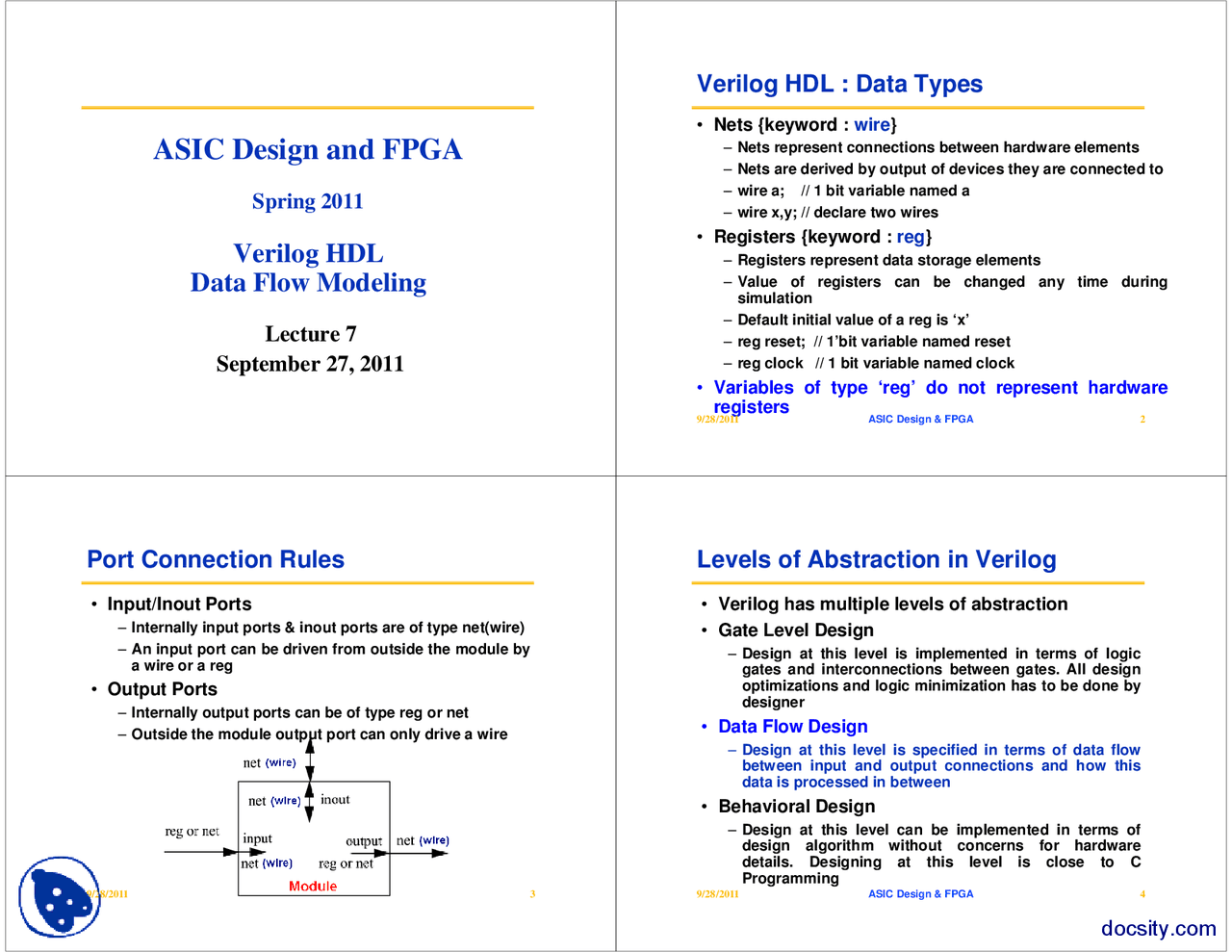 Data Flow Modeling-Verilog HDL-Lecture Slides - Docsity Data Flow Modeling-Verilog HDL-Lecture Slides - Docsity