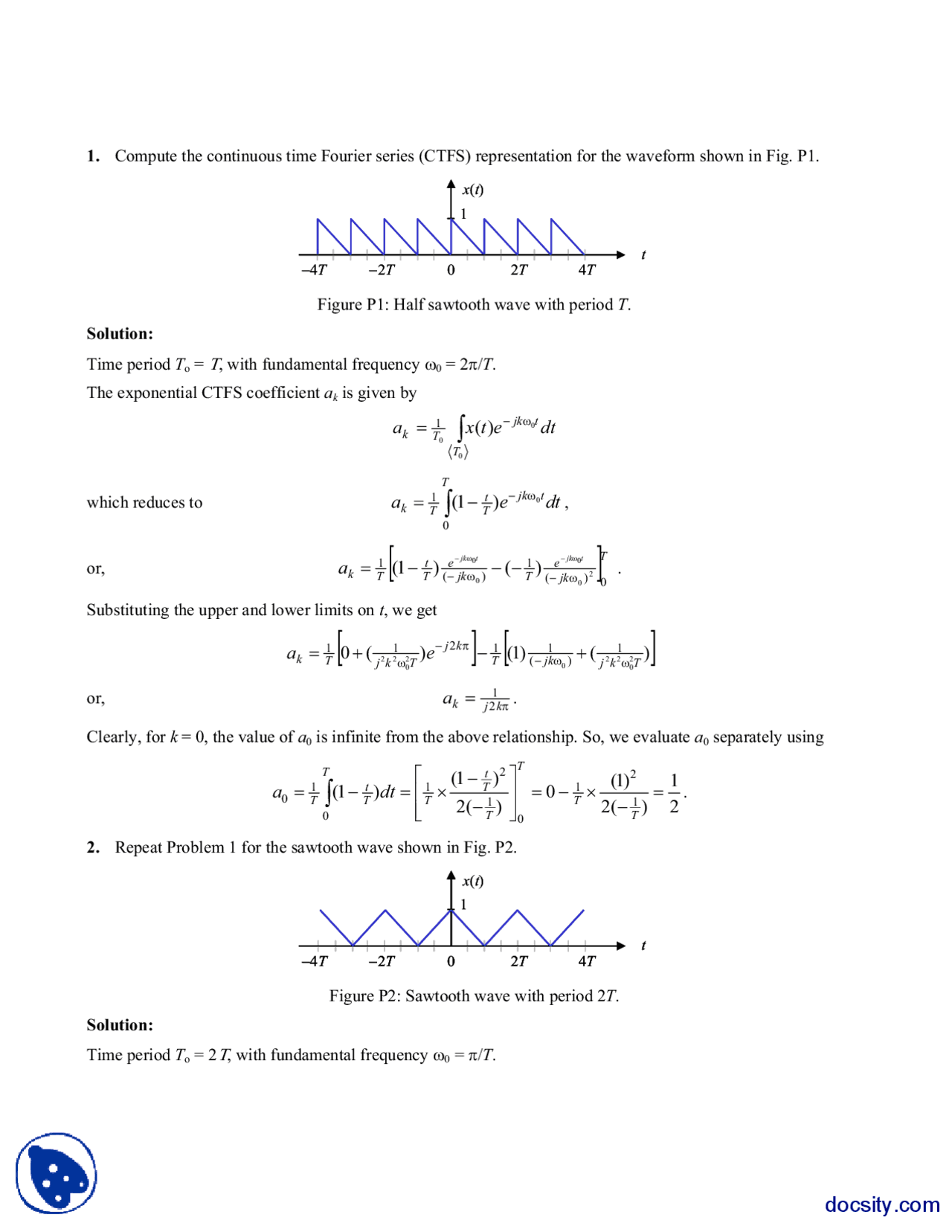 Continuous Time Fourier Transform Docsity