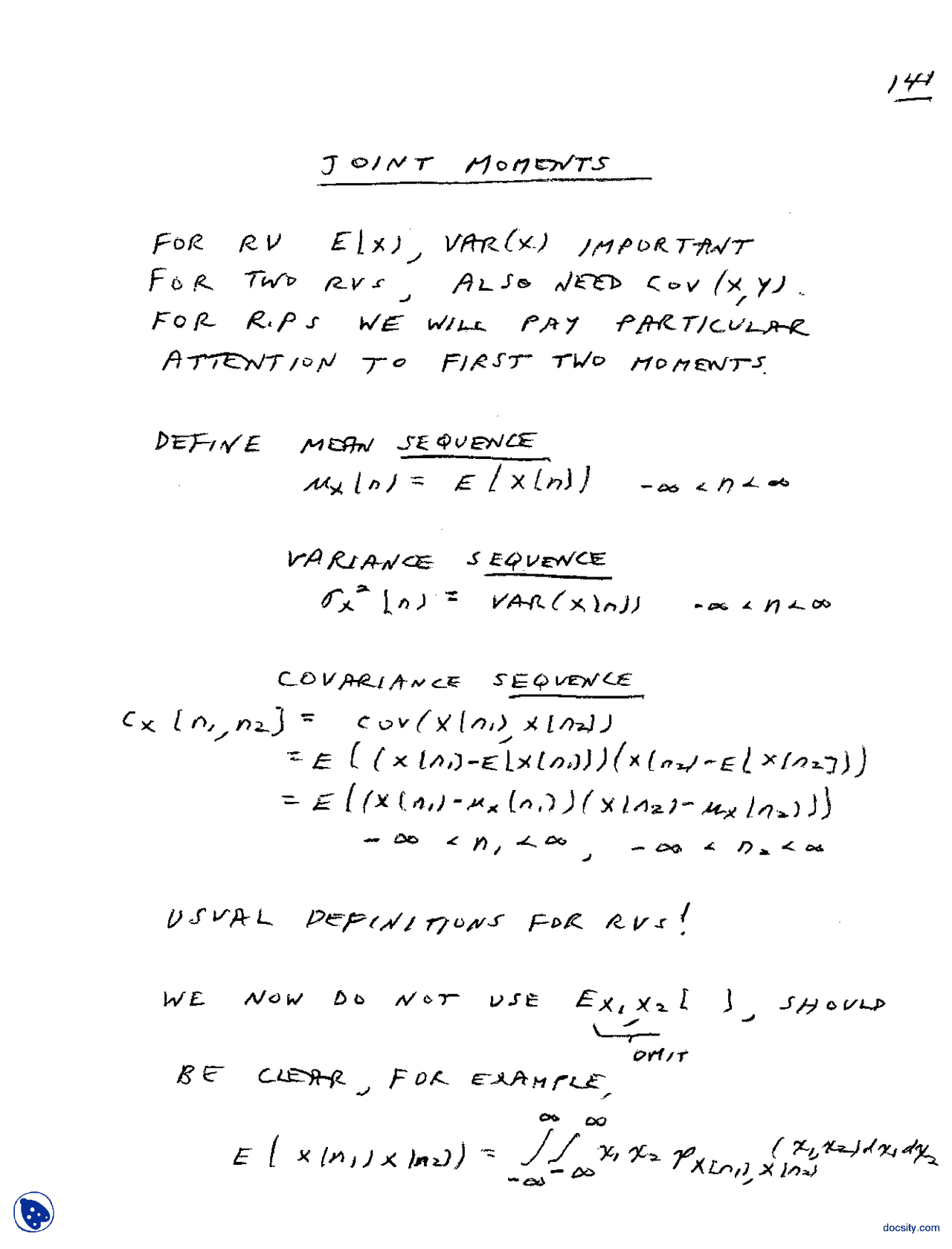 Joint Moments-Probability and Random Processes-Lecture Handout - Docsity