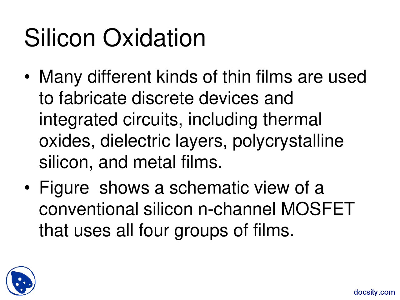 Silicon Oxidation Fundamentals Of Semiconductor Fabrication Lecture