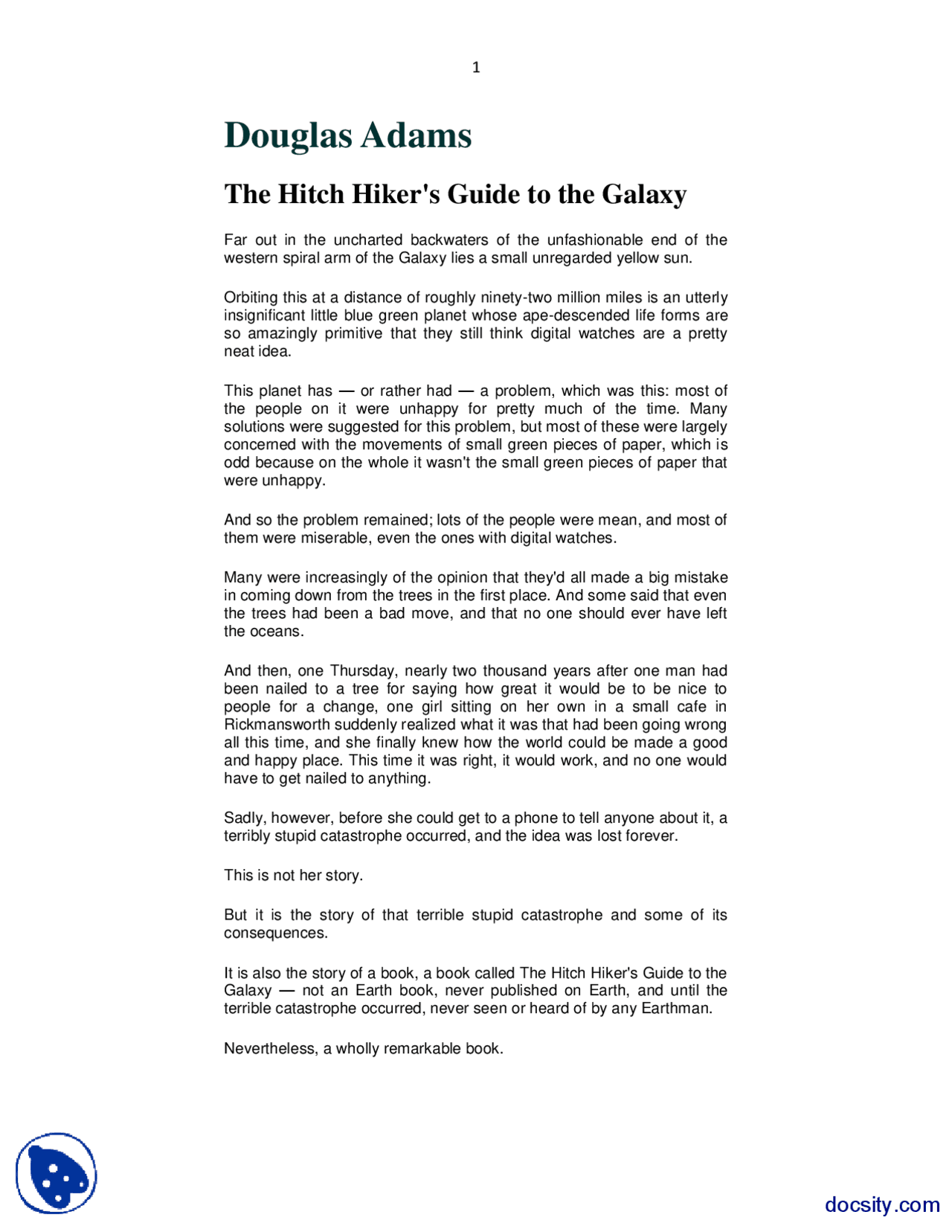 Douglas Adams Grammar And Composition Reading Assignments Docsity