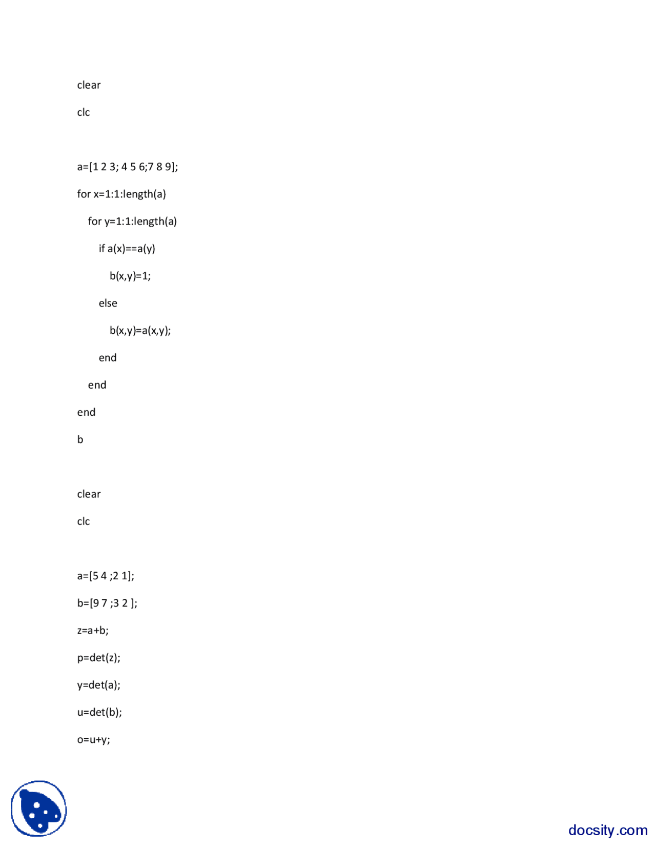 Determinants Signal And Systems Assignment Solutionmatlab Code Docsity