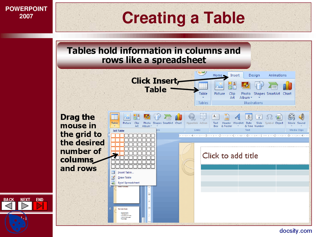 Creating A Table Ms Office Lecture Slides Docsity