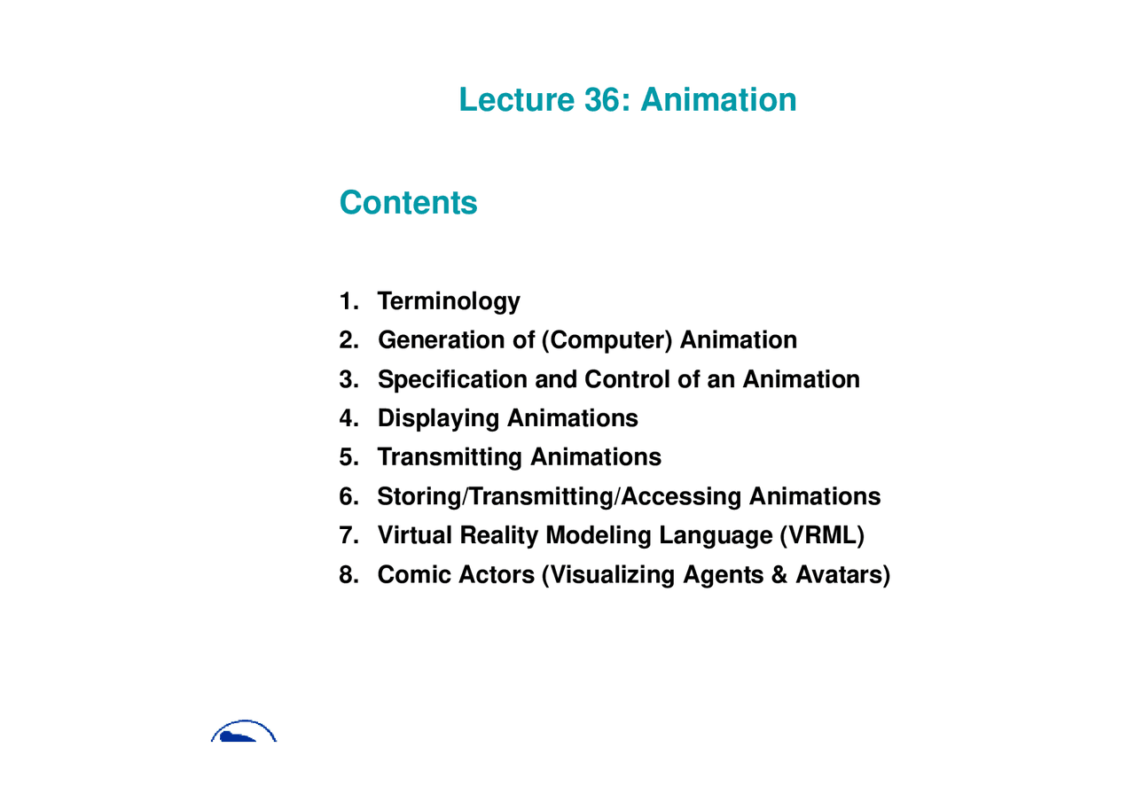 Animation Multimedia Applications Lecture Slides Docsity