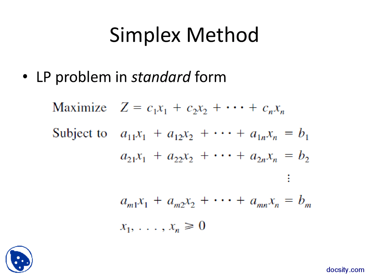 Simplex Method Operations Research Lecture Slides Docsity