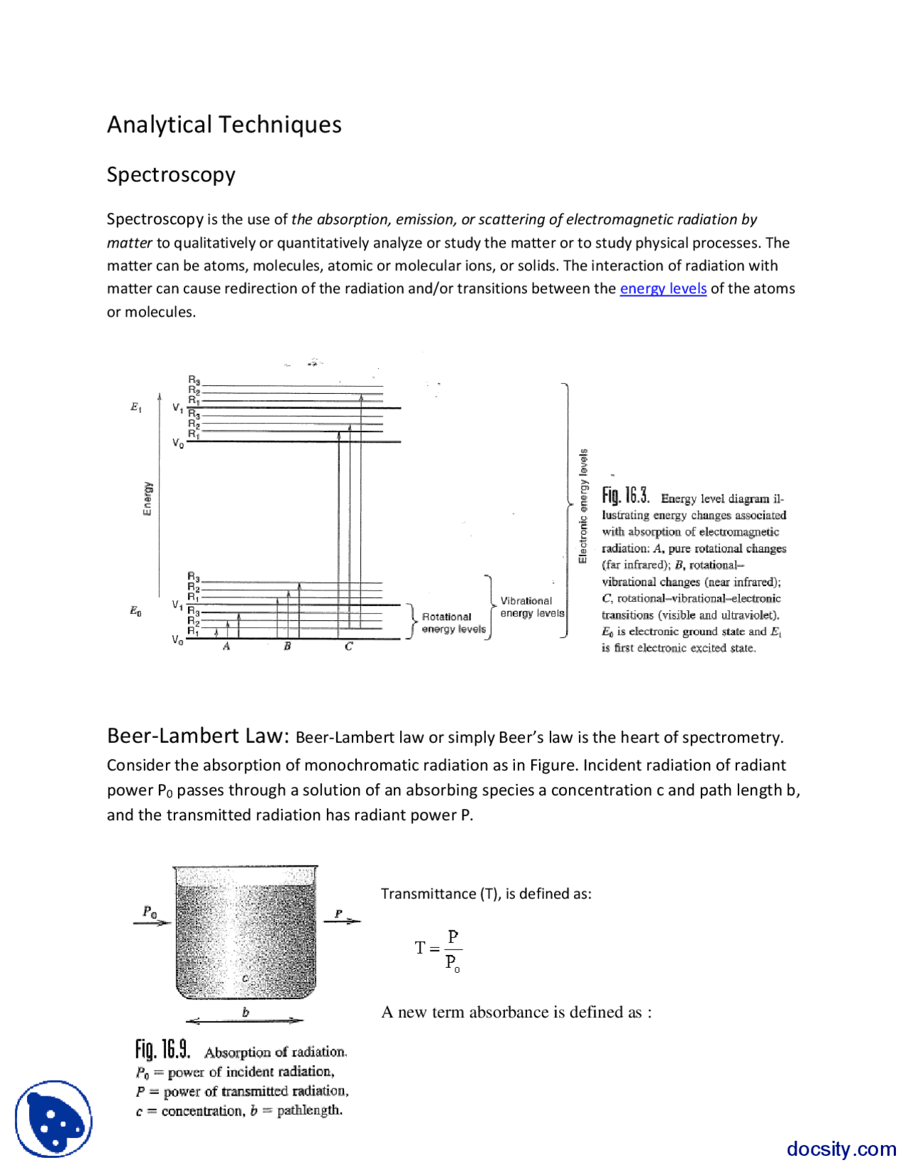 Spectroscopy Analytical Techniques Lecture Slides Docsity