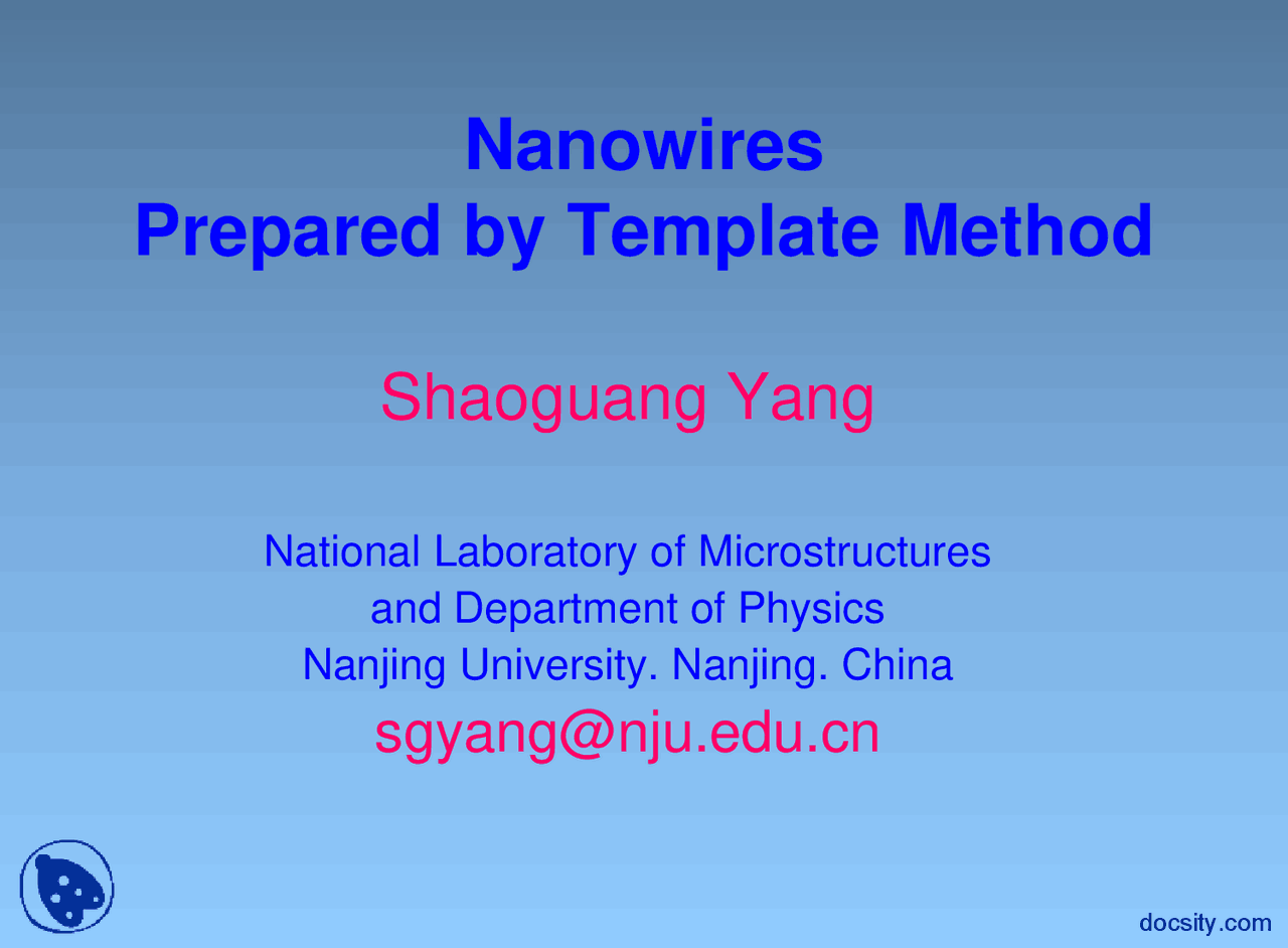 Nanowires sgyang.Text.Marked.Image.Marked-Material Processing Seminar-Lecture Slides - Docsity