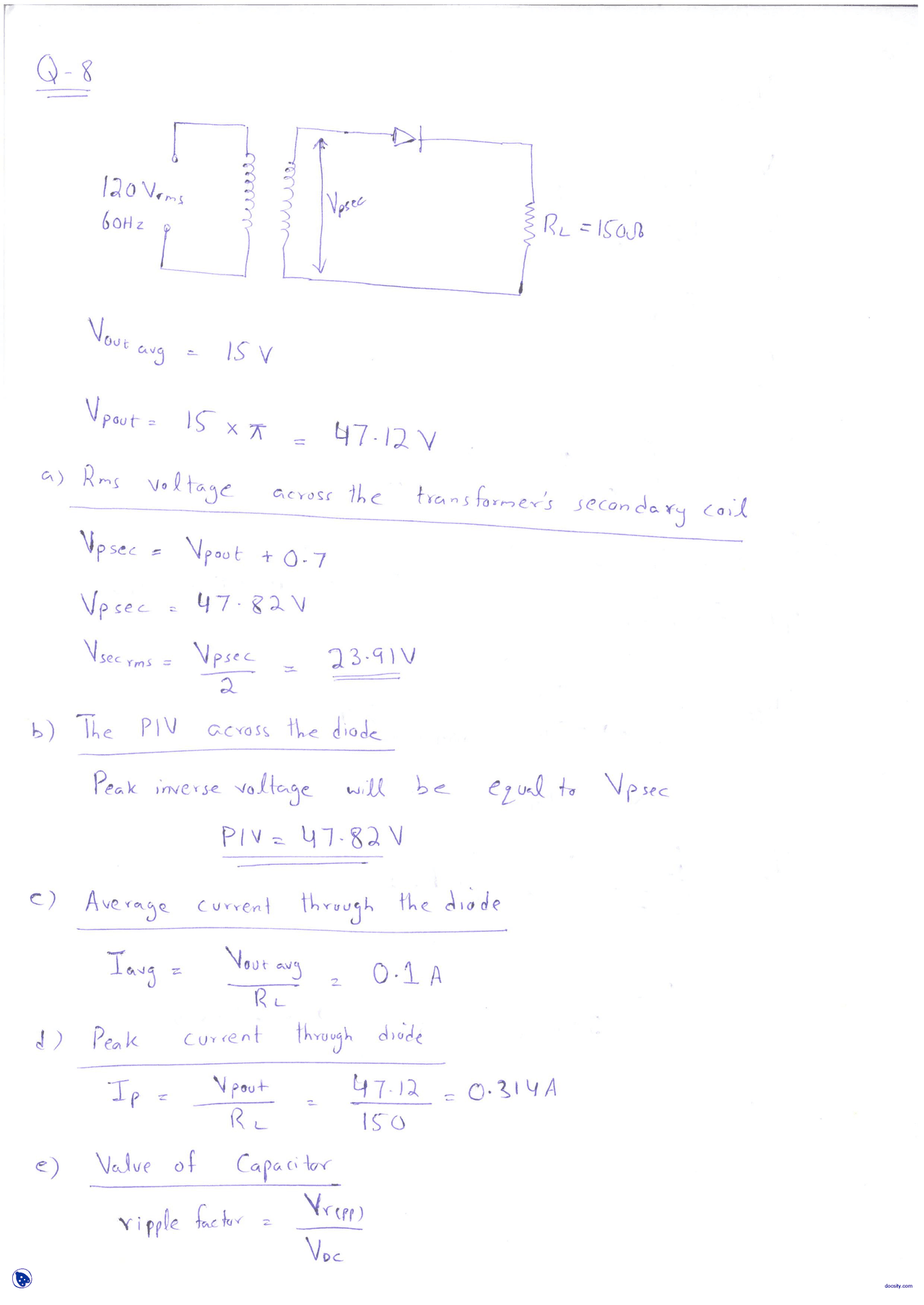 Transformer Basic Electronic Engineering Assignment Solution Docsity