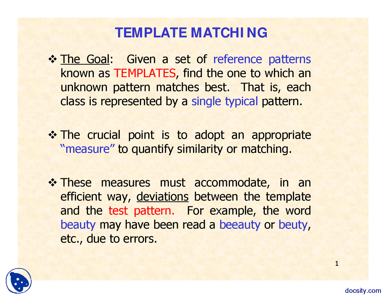 Templete Matching-Computational Intelligence-Lecture Slides - Docsity