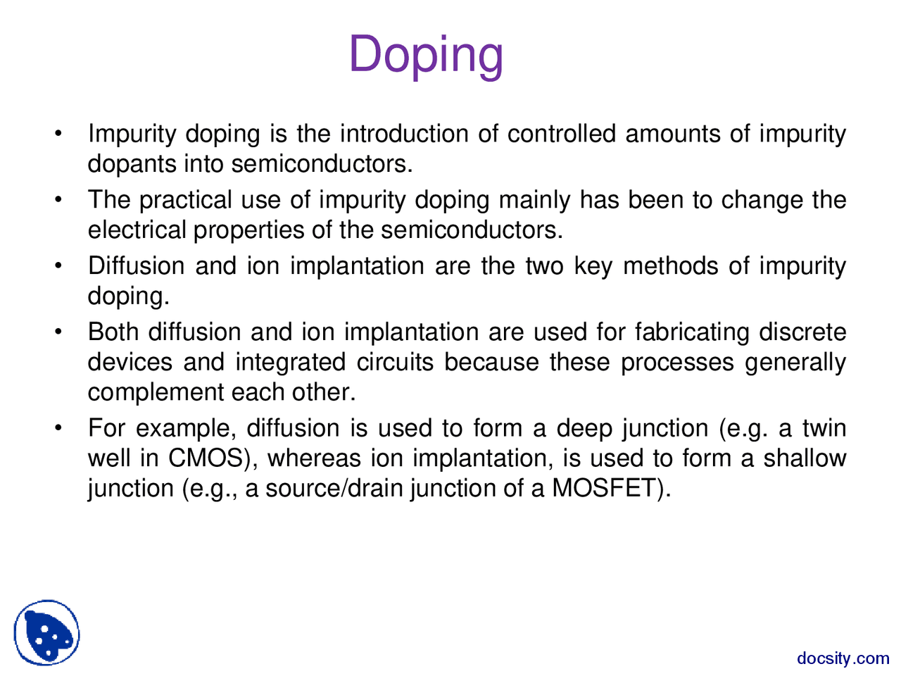 Doping Part 1-Microfabrication-Lecture Slides - Docsity
