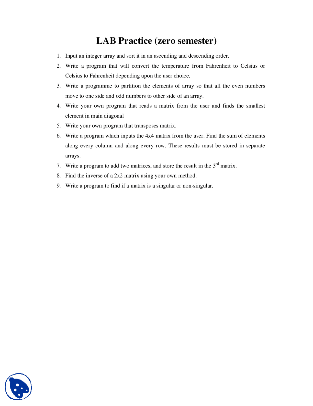 Sorting Of Array Introduction To Programming Assignment Docsity