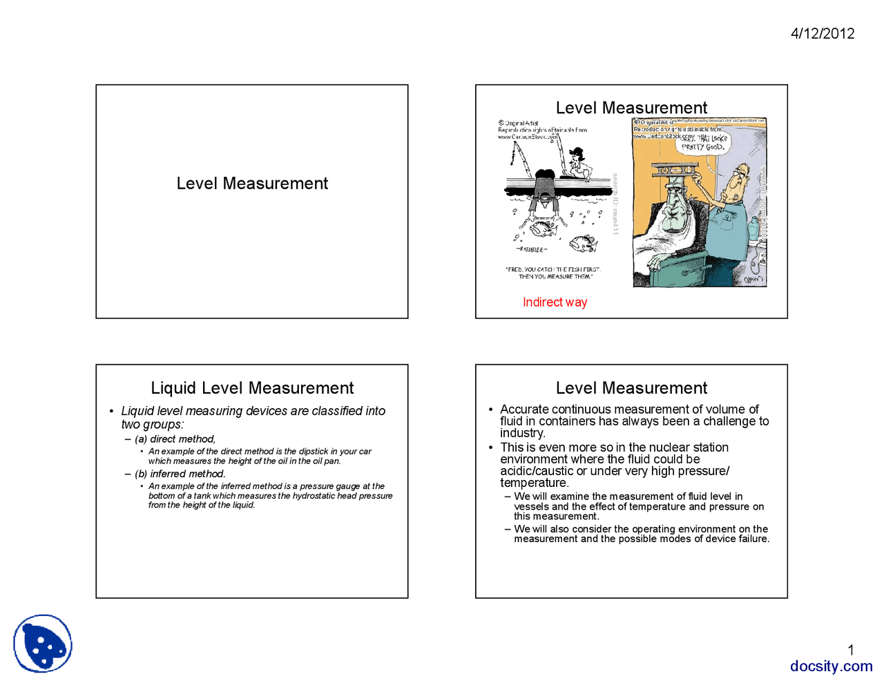 Level Measurement II-Control and Instrumentation-Lecture Slides - Docsity