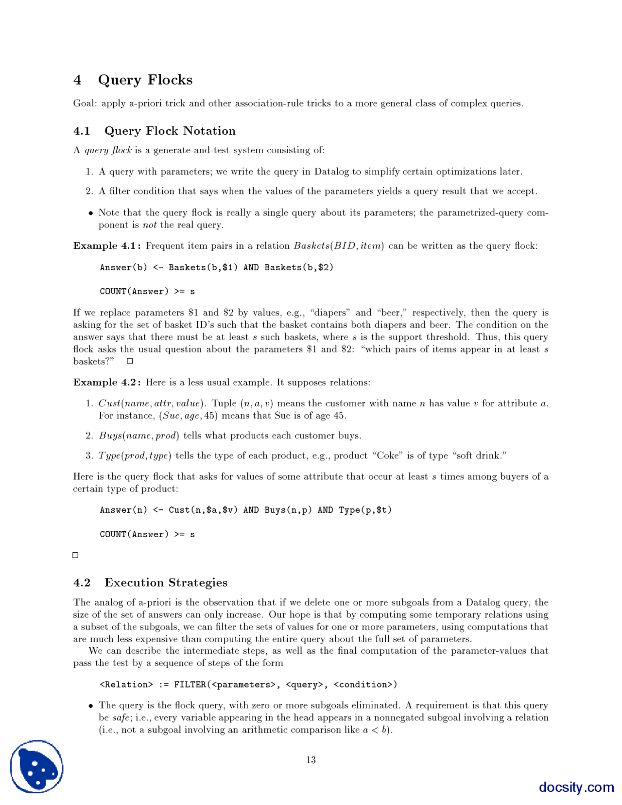 Query Flocks Distributed Queries Lecture Notes Docsity