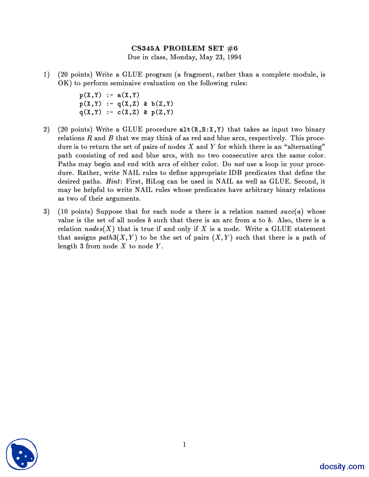 Glue Program And Procedure Distributed Queries Assignment Docsity