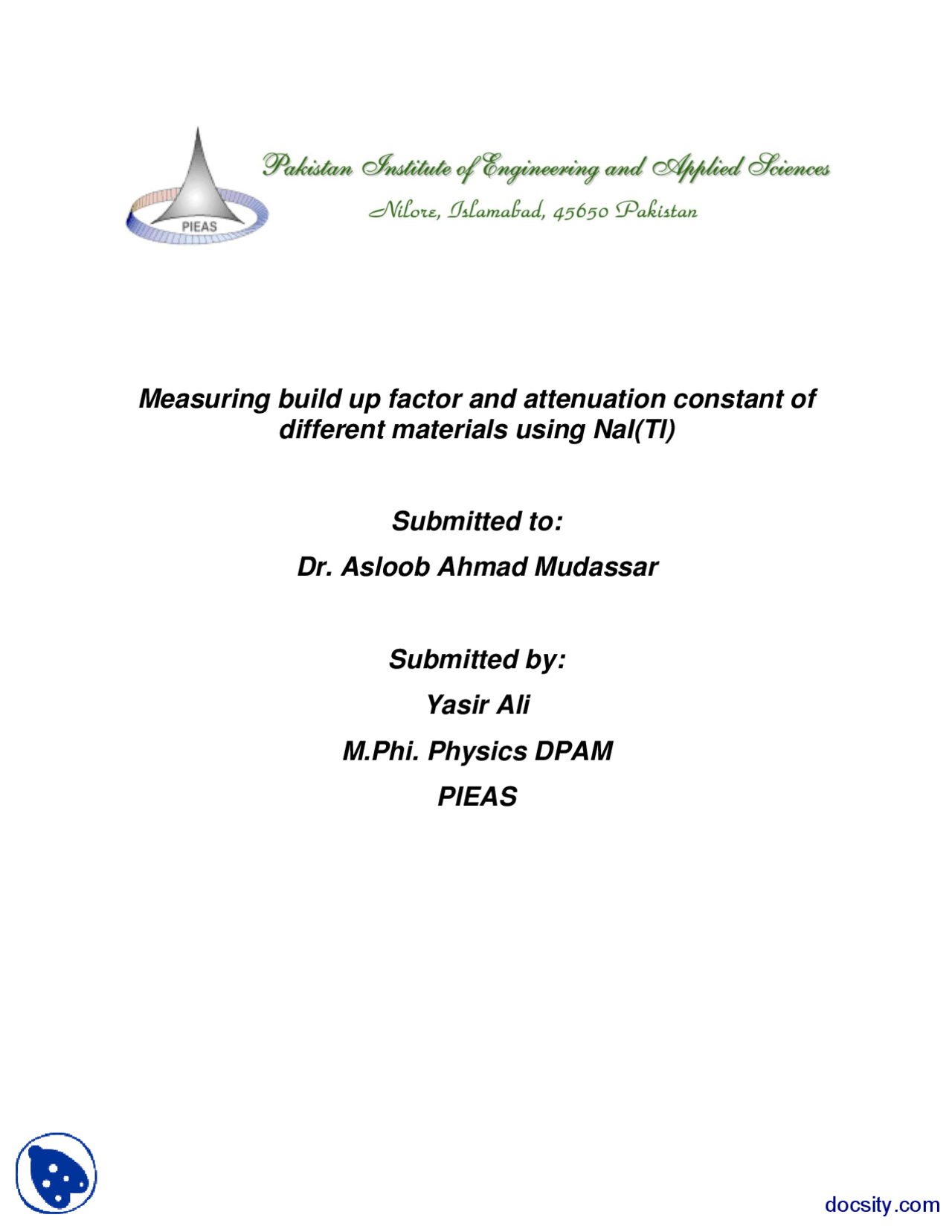 Measuring Buildup Factor Physics Lab Report Exercises Physics Docsity