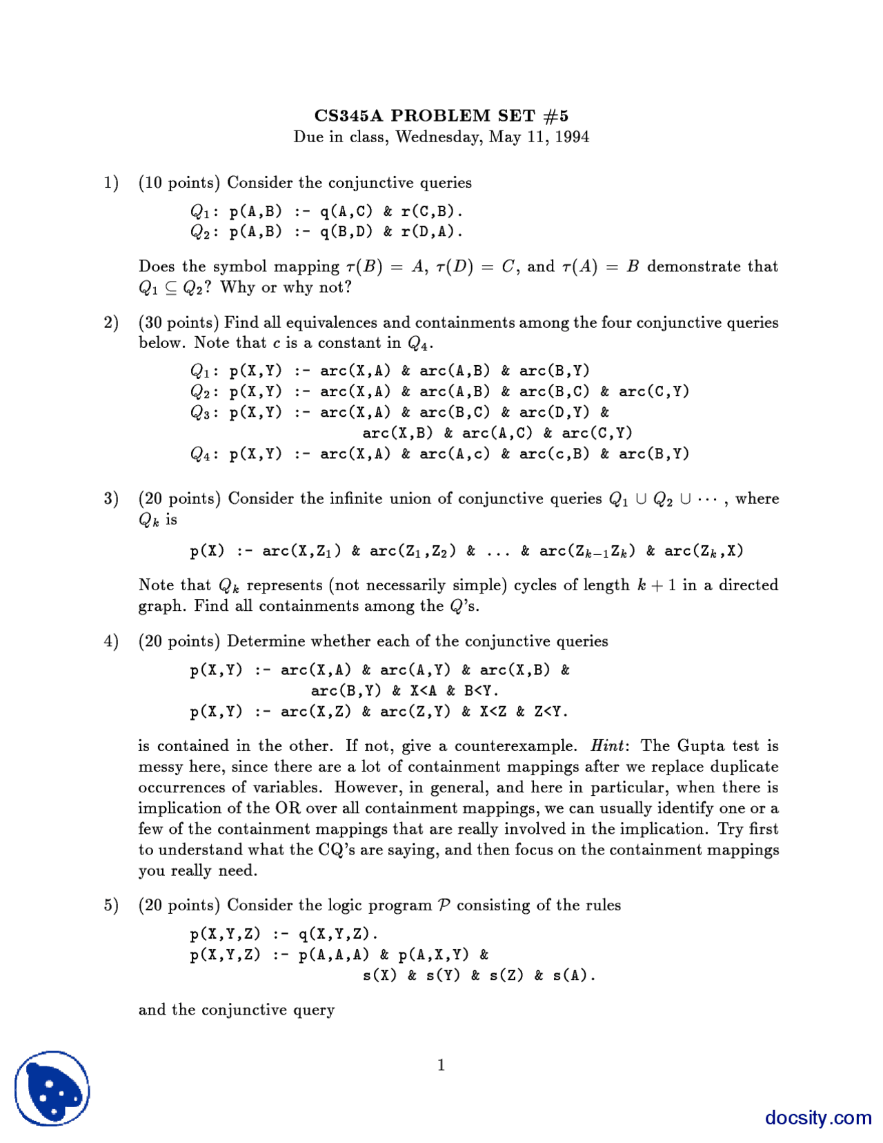 Equivalances And Containment Handling Distributed Queries Assignment Docsity