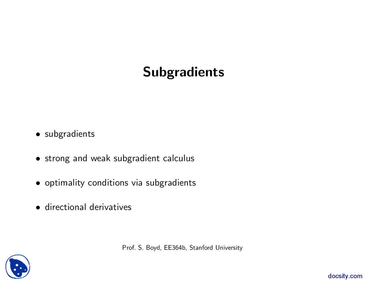 Subgradients-Optimization Methods-Lecture Slides - Docsity