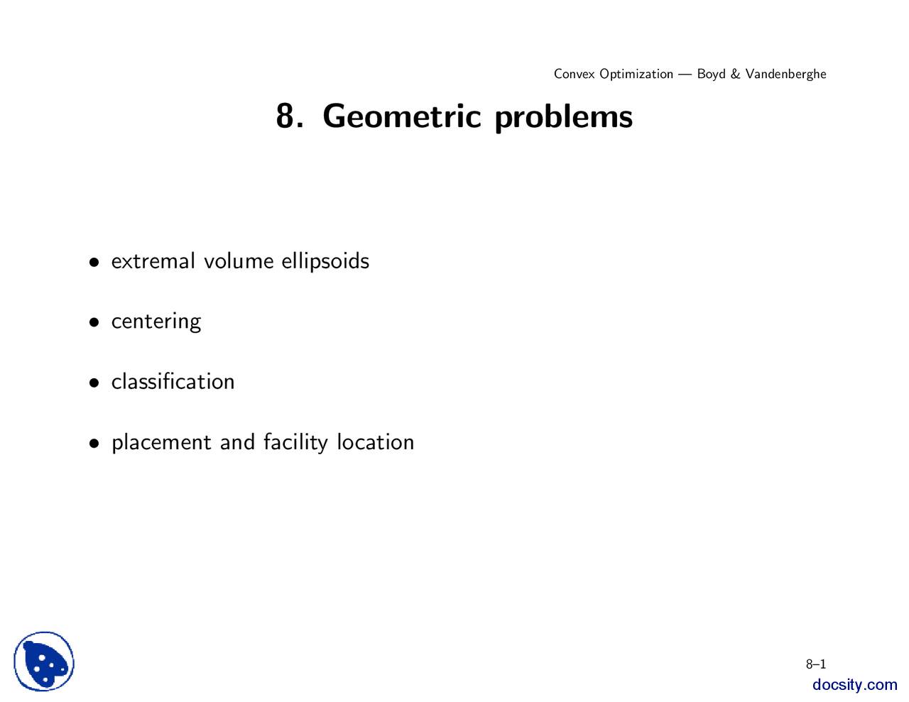 Geometric Problems Convex Optimization Lecture Slides Slides Convex