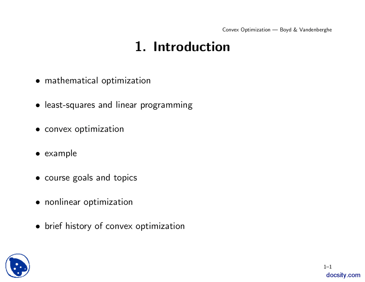 Introduction Convex Optimization Lecture Slides Docsity