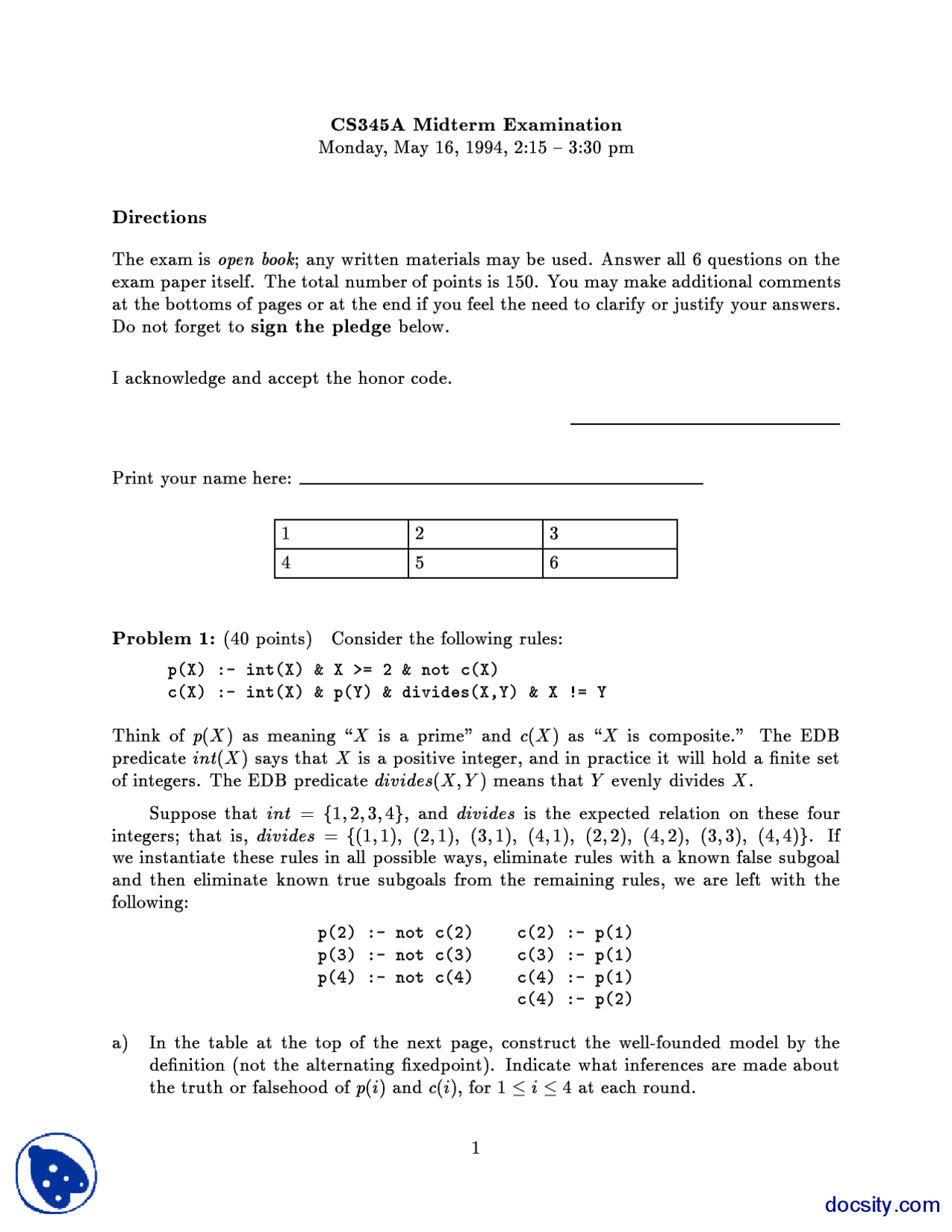 Edb Dependency Graph Rule Goal Graph 1994 Distributed Queries Exam