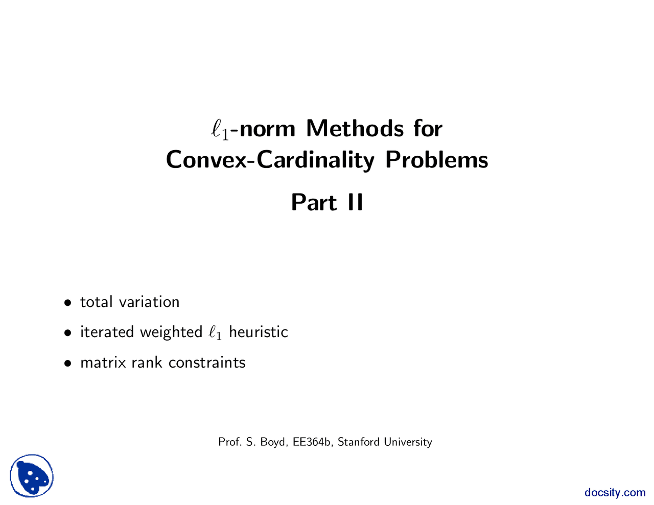 L1 Norm Method For Convex Cardinality Problems Part 2 Optimization Methods Lecture Slides Docsity