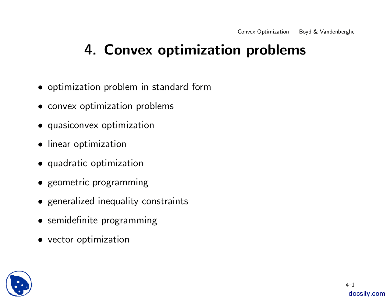 Convex Optimization Problems Optimization Techniques And Methods Lecture Slides Docsity
