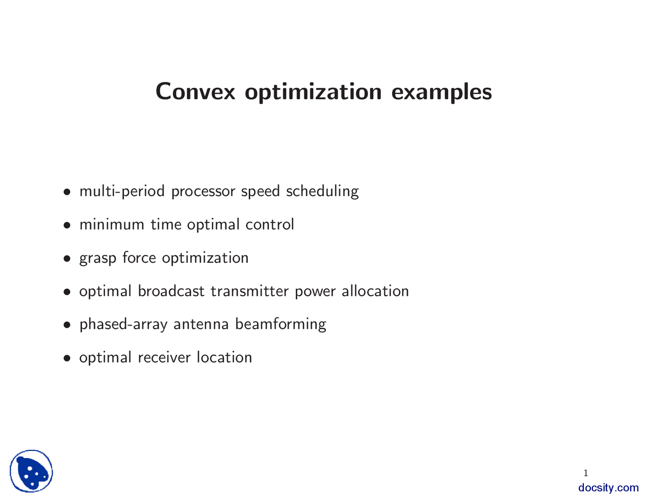 Convex Optimization Examples Optimization Techniques And Methods Lecture Slides Docsity