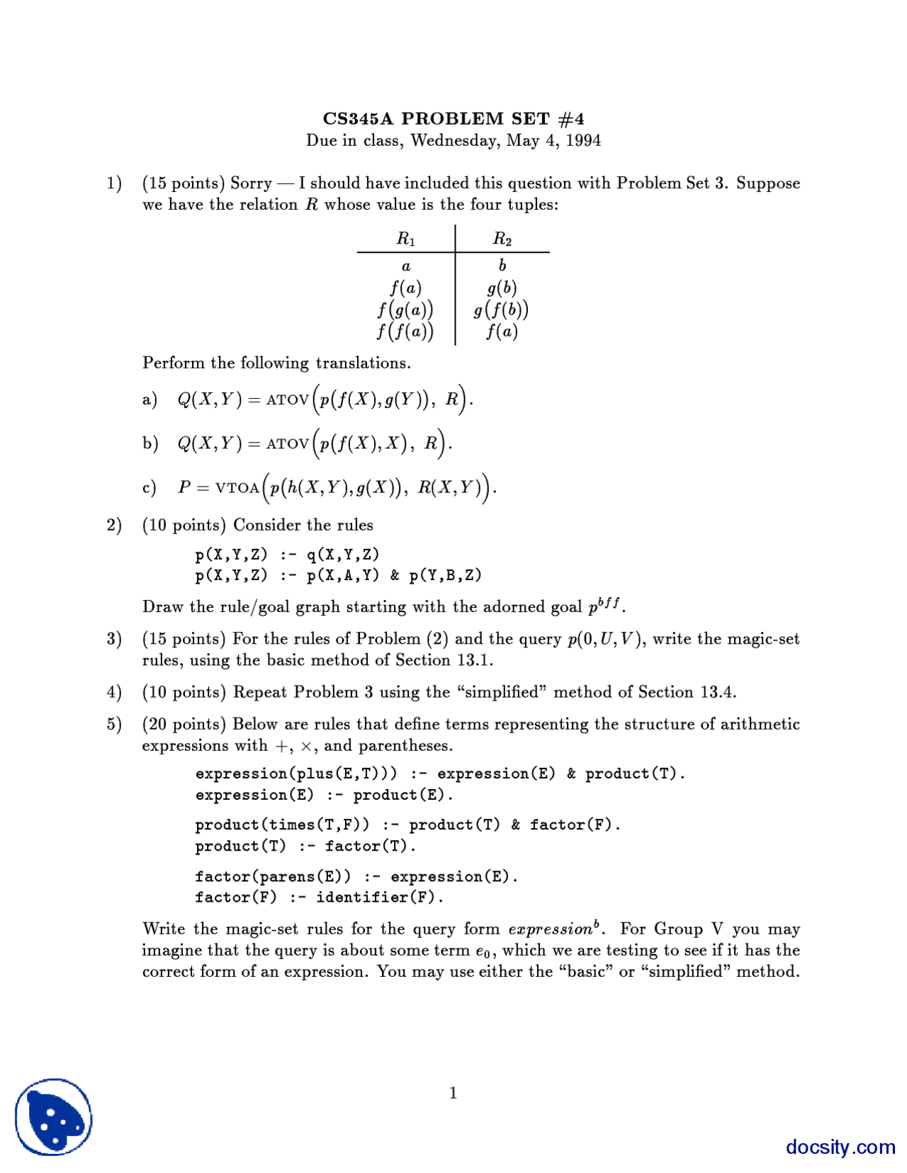 Rule Goal Graphs And Basic Simplified Methods Distributed Queries Assignment Docsity