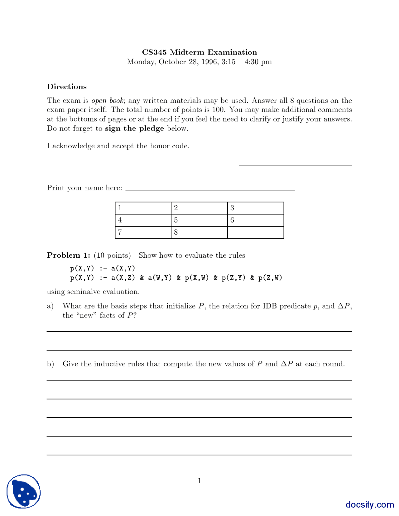 Well Founded Model Dependency Graph 1996 Distributed Queries Exam Paper Docsity